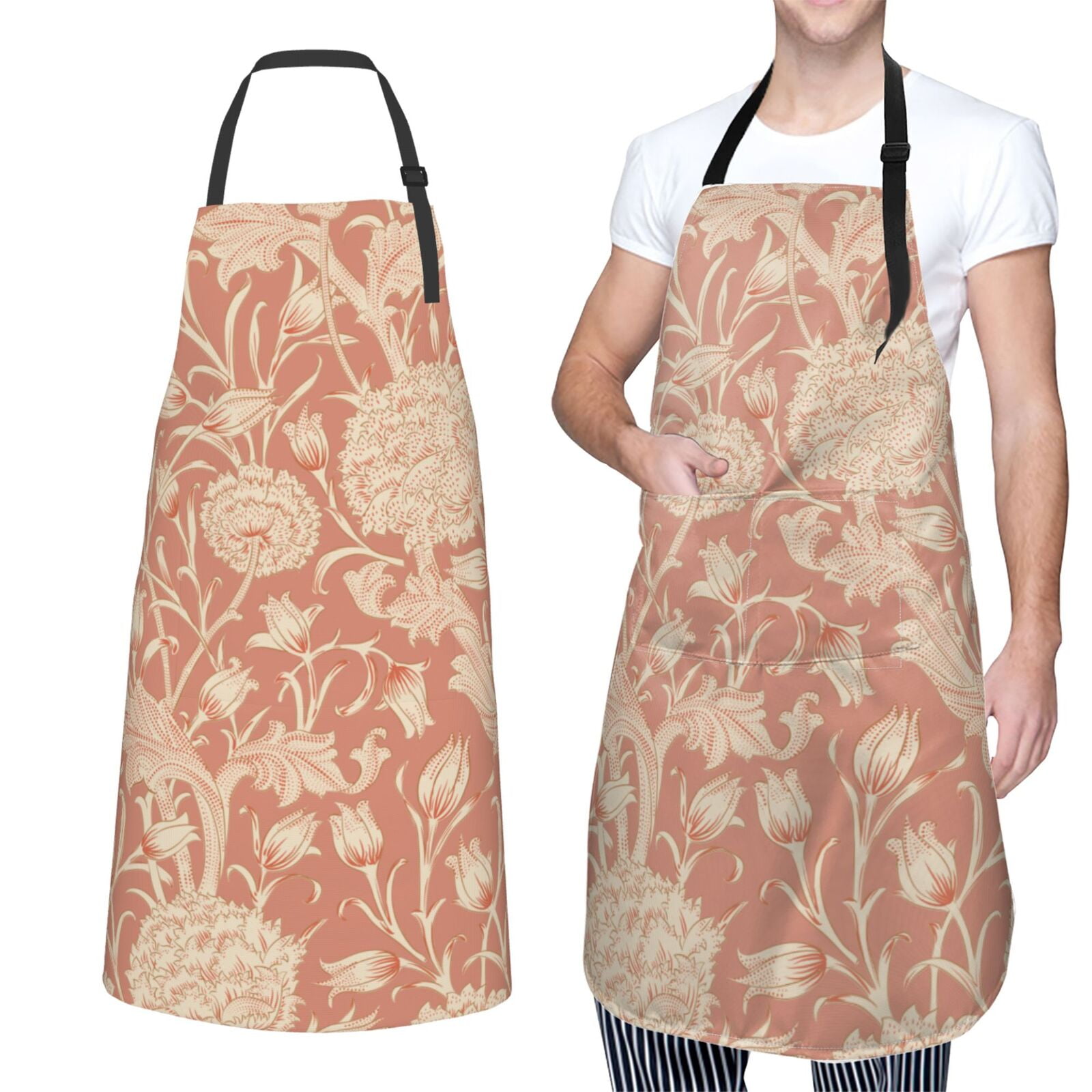 XMXT 1 Pcs Waterproof Kitchen Cooking Apron, Elegant Orange Floral ...