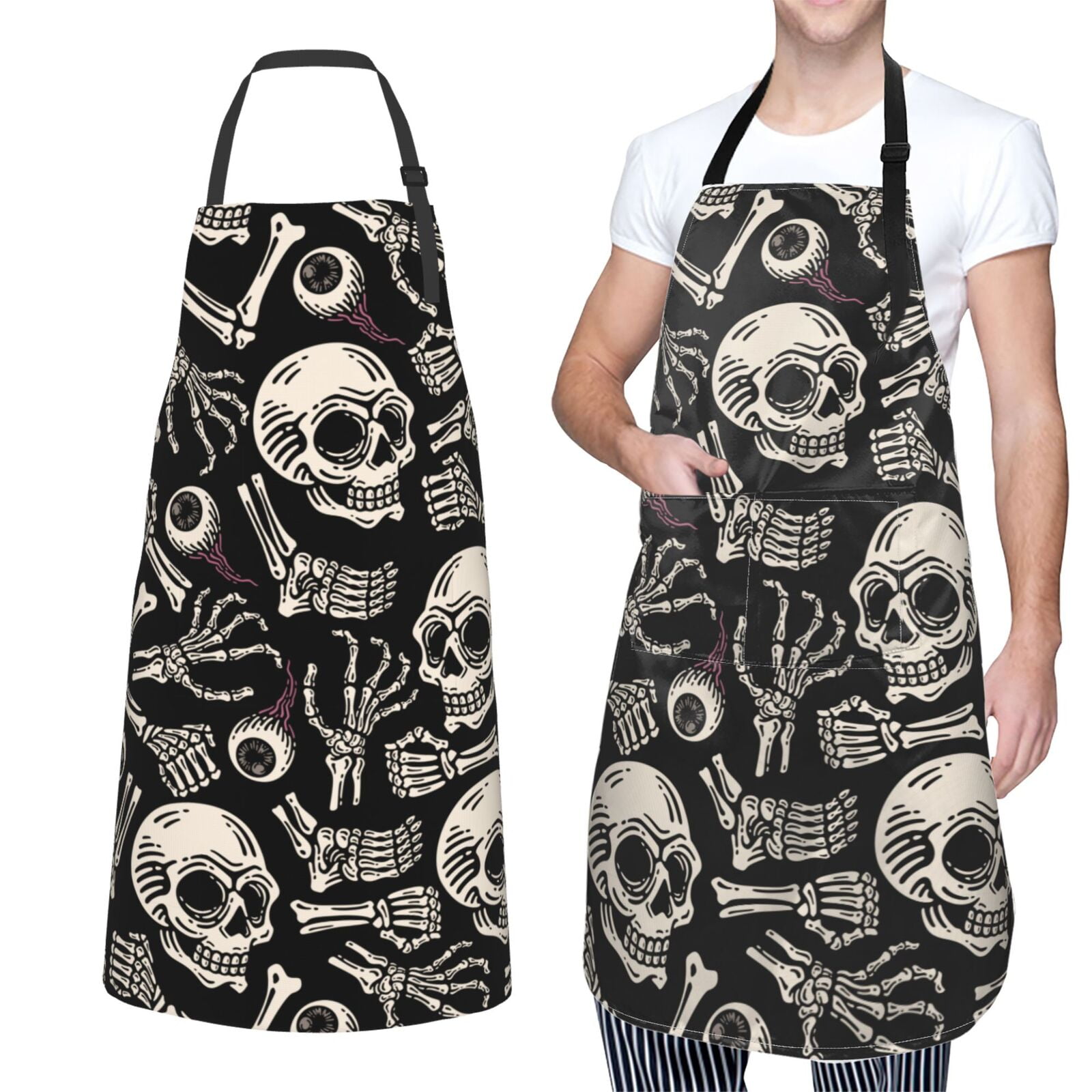 XMXT 1 Pcs Waterproof Kitchen Cooking Apron, Eyeballs Skulls Bones ...