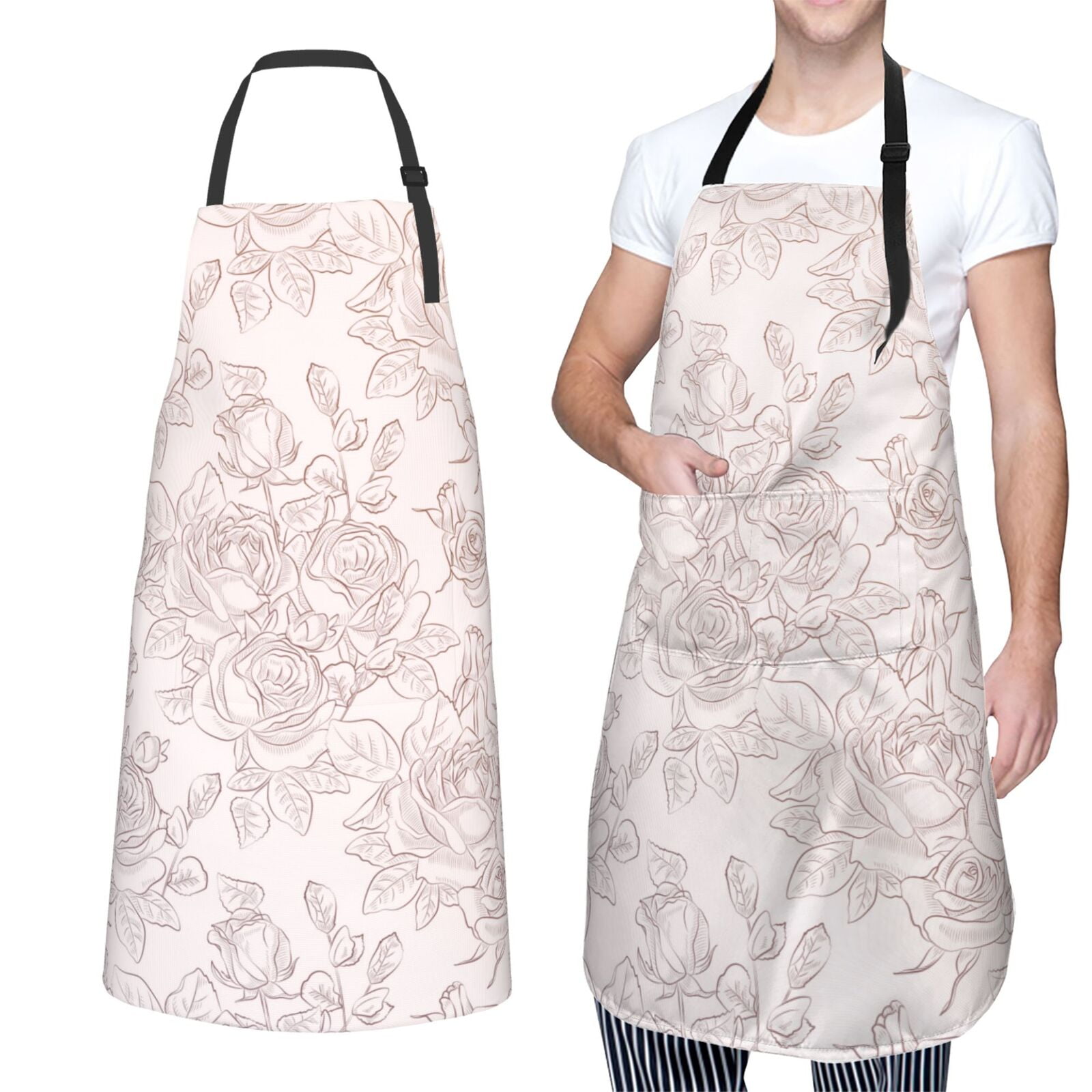 XMXT 1 Pcs Waterproof Kitchen Cooking Apron, Fans Rose Drawing ...