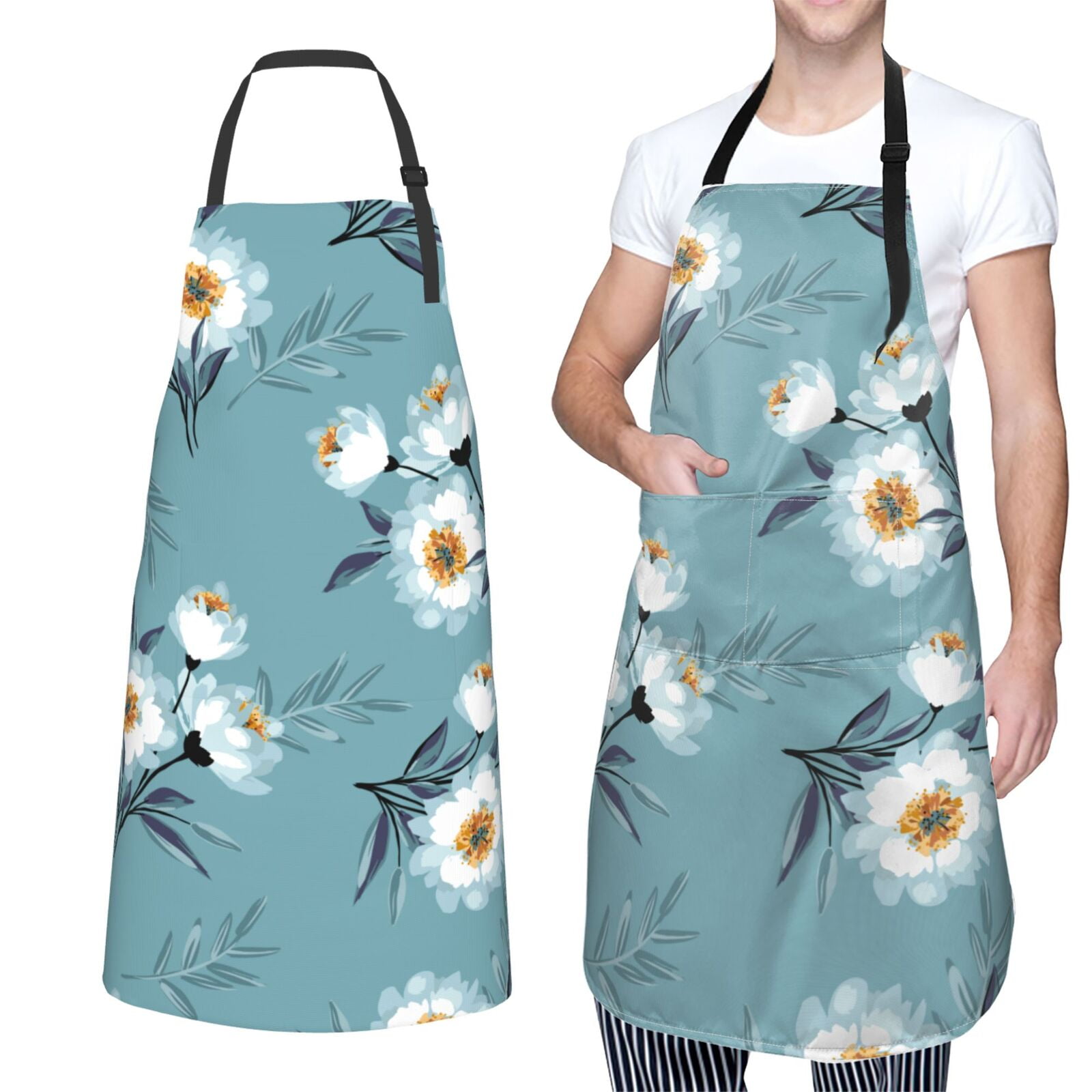 XMXT 1 Pcs Waterproof Kitchen Cooking Apron, Flower Realistic Print ...