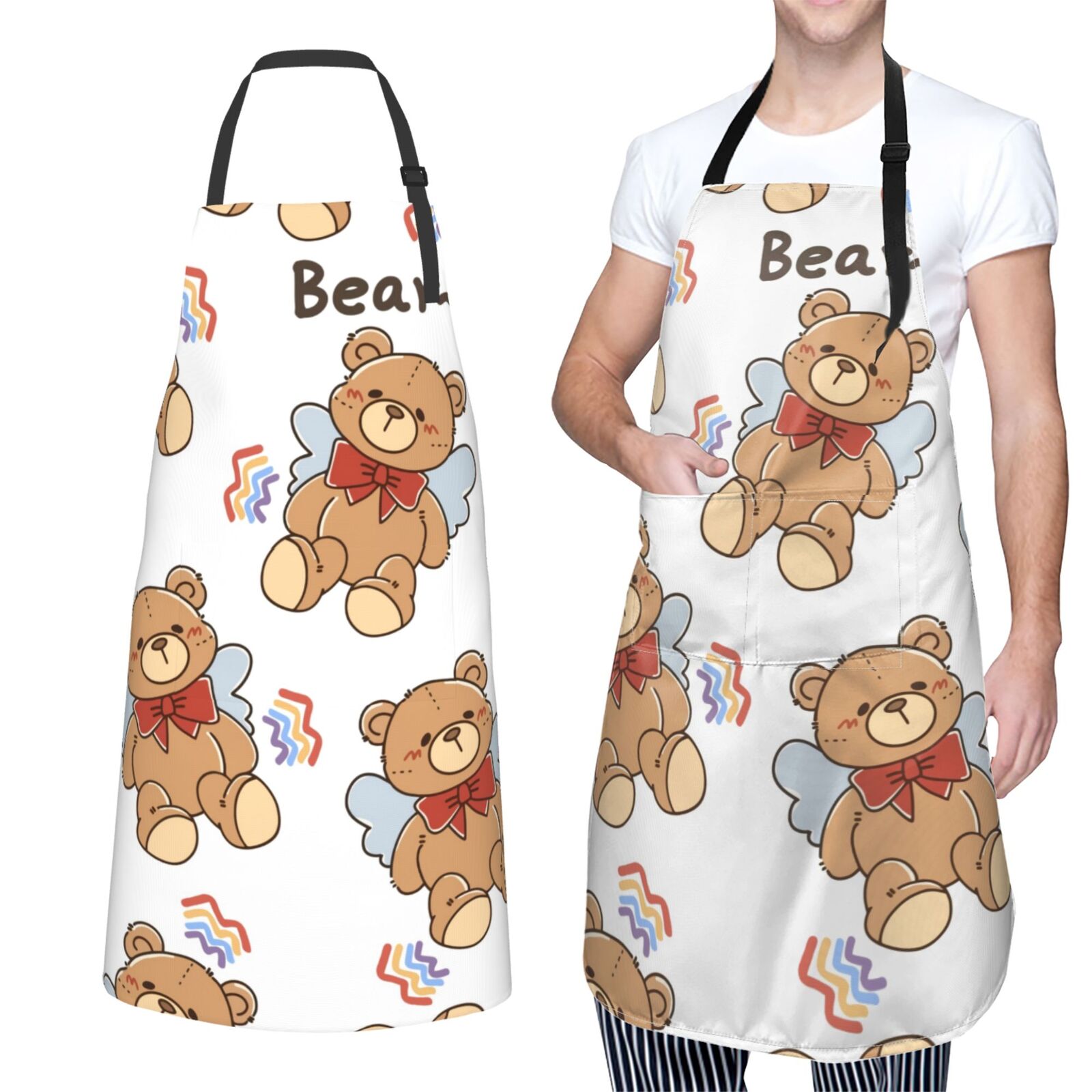 XMXT 1 Pcs Waterproof Kitchen Cooking Apron, Flying Cartoon Bear Print ...