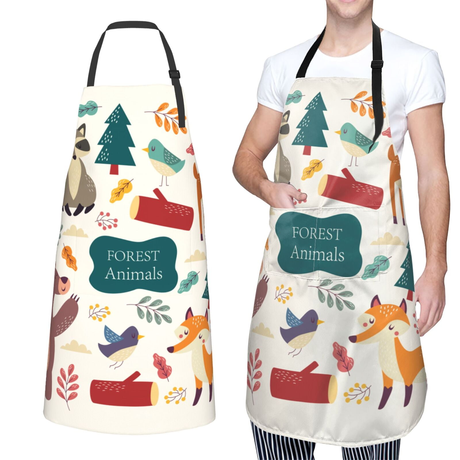 XMXT 1 Pcs Waterproof Kitchen Cooking Apron, Forest Cute Animals ...