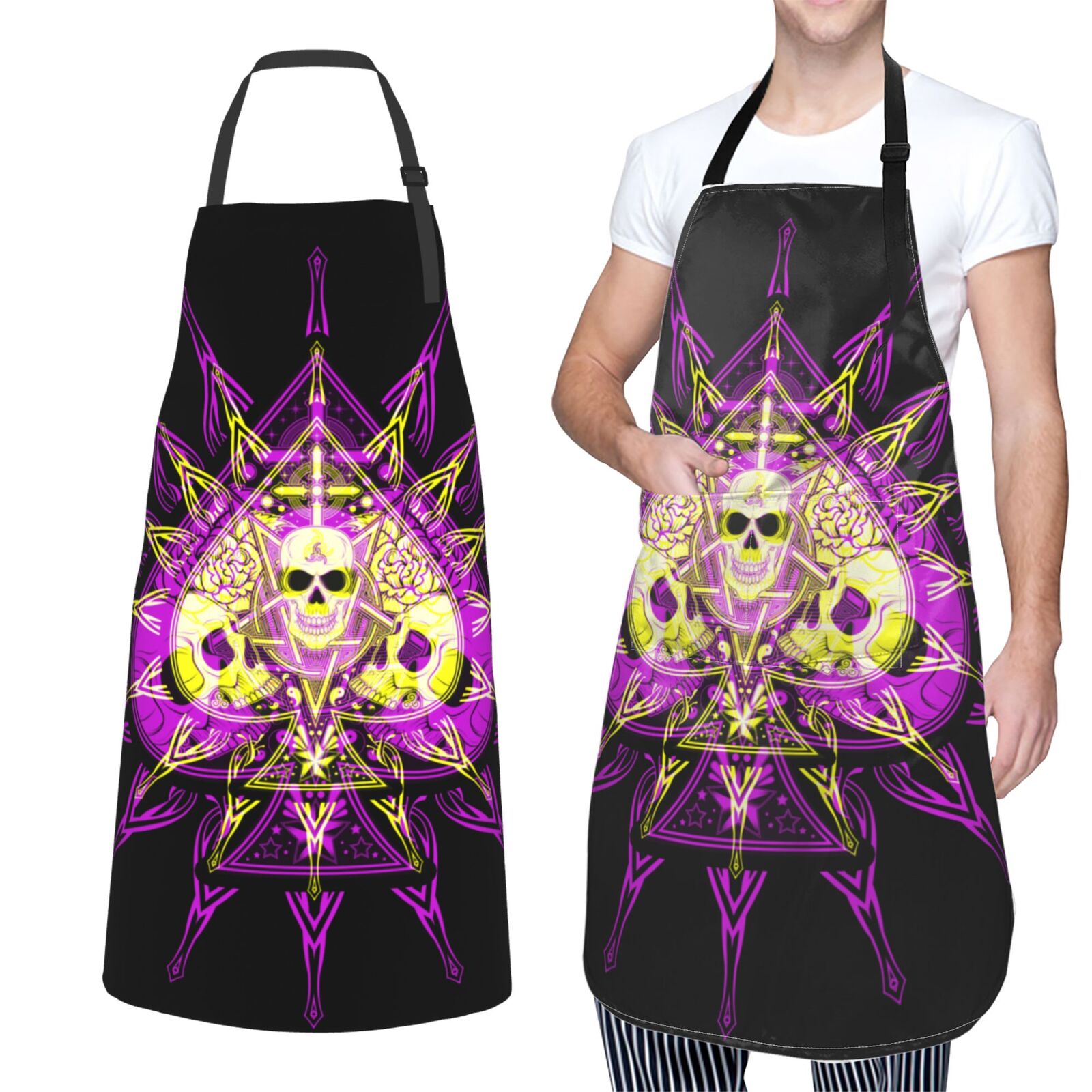 XMXT 1 Pcs Waterproof Kitchen Cooking Apron, Fuchsia Ace Skull Print ...
