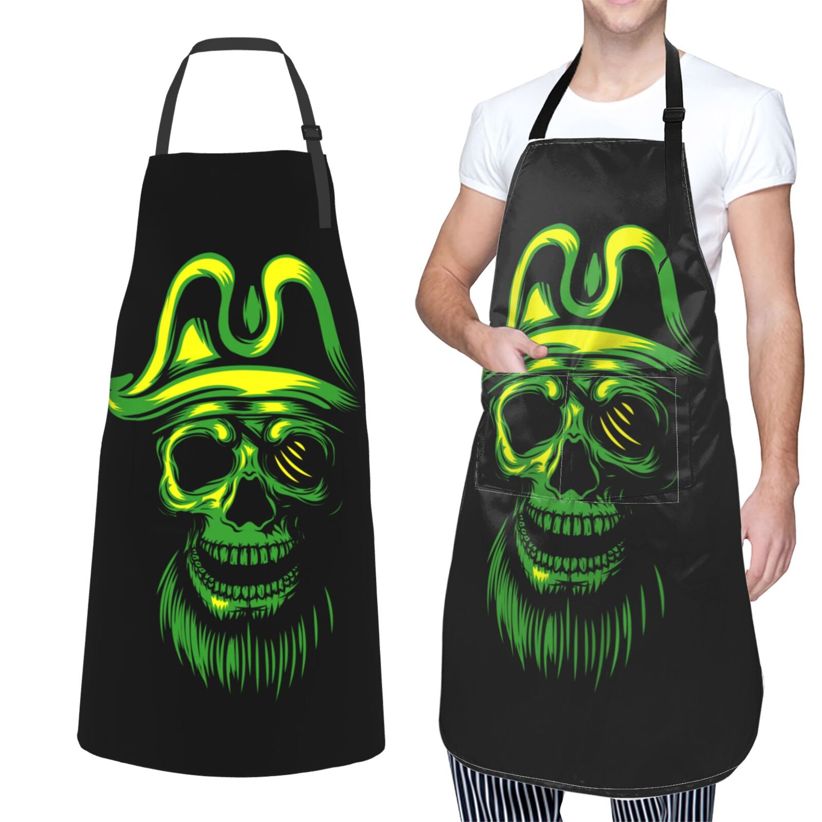 XMXT 1 Pcs Waterproof Kitchen Cooking Apron, Green Skull Captain ...