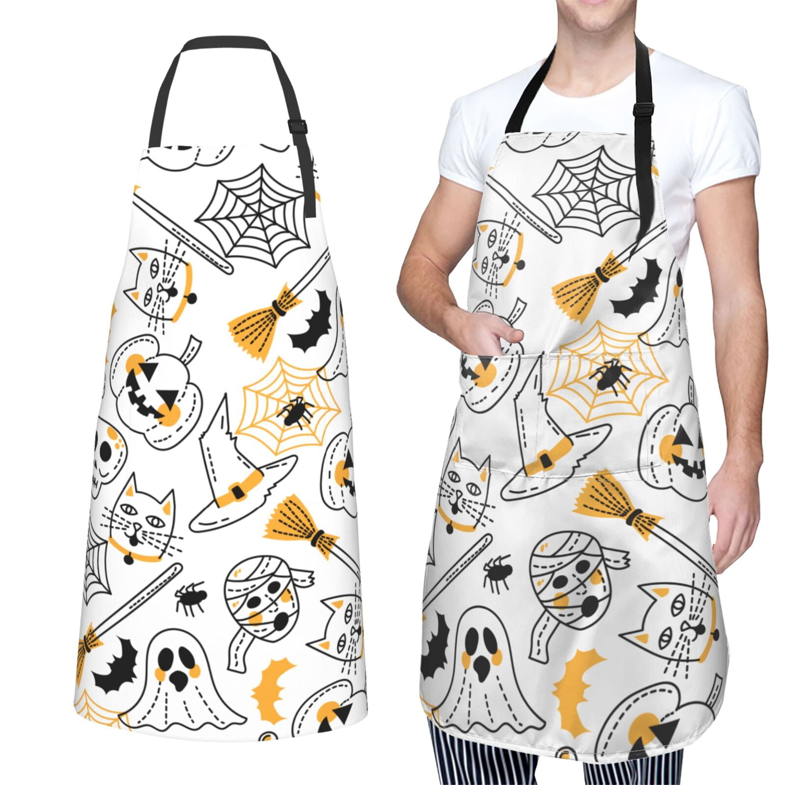 XMXT 1 Pcs Waterproof Kitchen Cooking Apron, Halloween Elements Hand ...