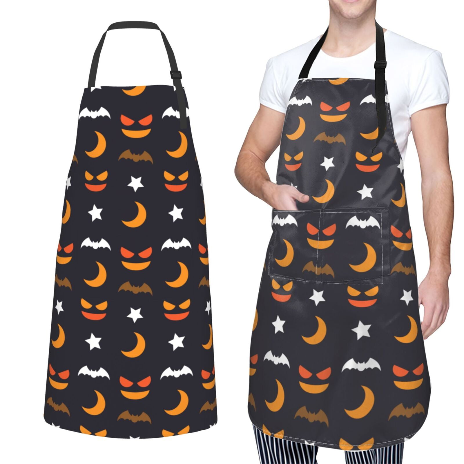 XMXT 1 Pcs Waterproof Kitchen Cooking Apron, Halloween Ghost Faces Bat ...