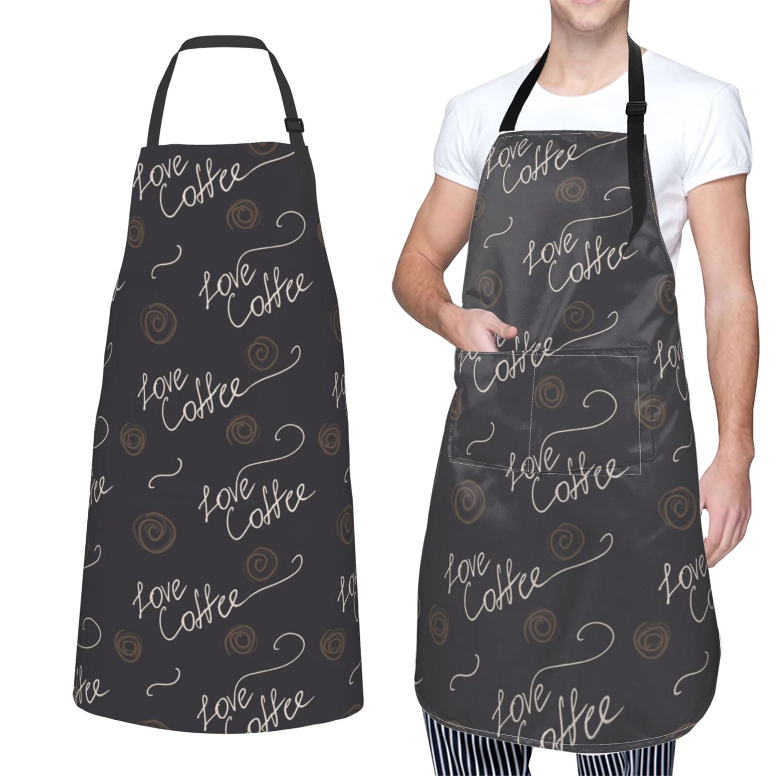 XMXT 1 Pcs Waterproof Kitchen Cooking Apron, Handwritten Coffee Design ...