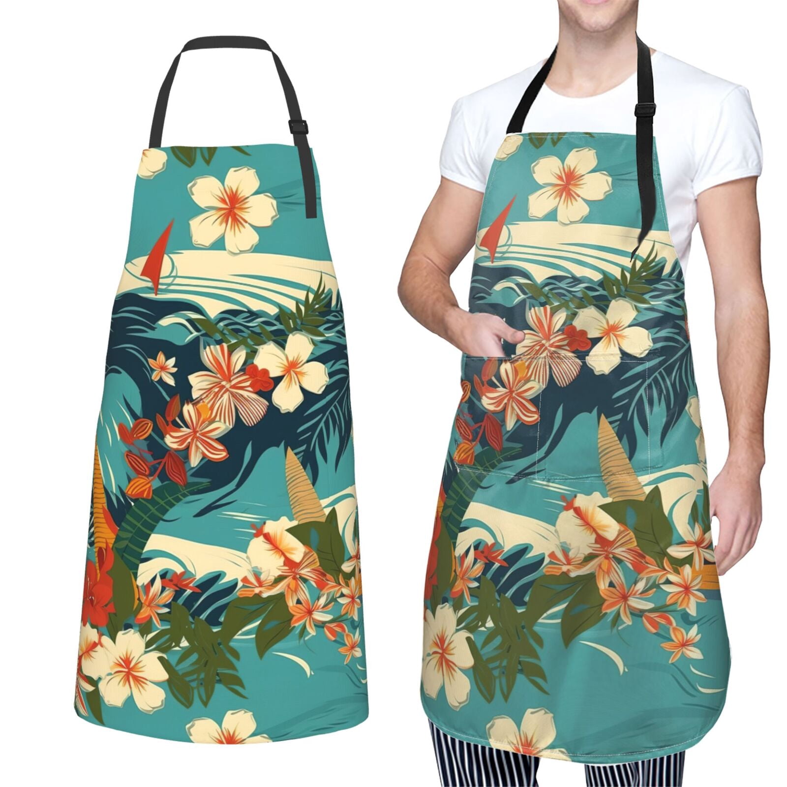XMXT 1 Pcs Waterproof Kitchen Cooking Apron, Hawaiian Surf Illustration ...