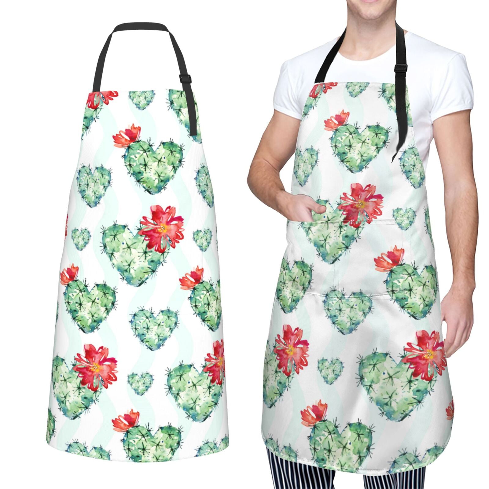 XMXT 1 Pcs Waterproof Kitchen Cooking Apron, Heart Cactus Floral ...