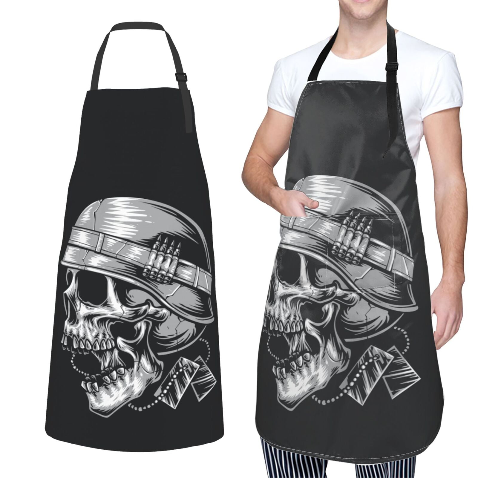 XMXT 1 Pcs Waterproof Kitchen Cooking Apron, Helmet Wearing Skull Print ...