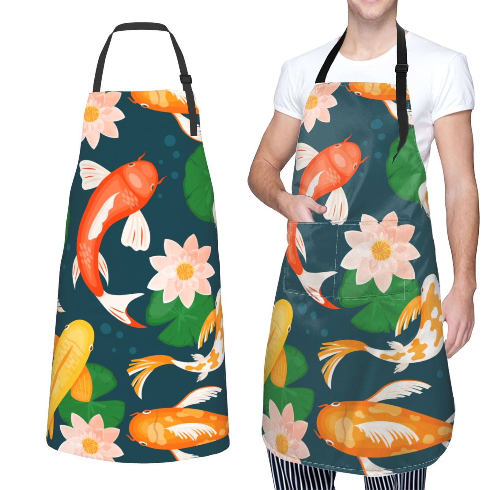 XMXT 1 Pcs Waterproof Kitchen Cooking Apron, Koi Flower Pattern ...