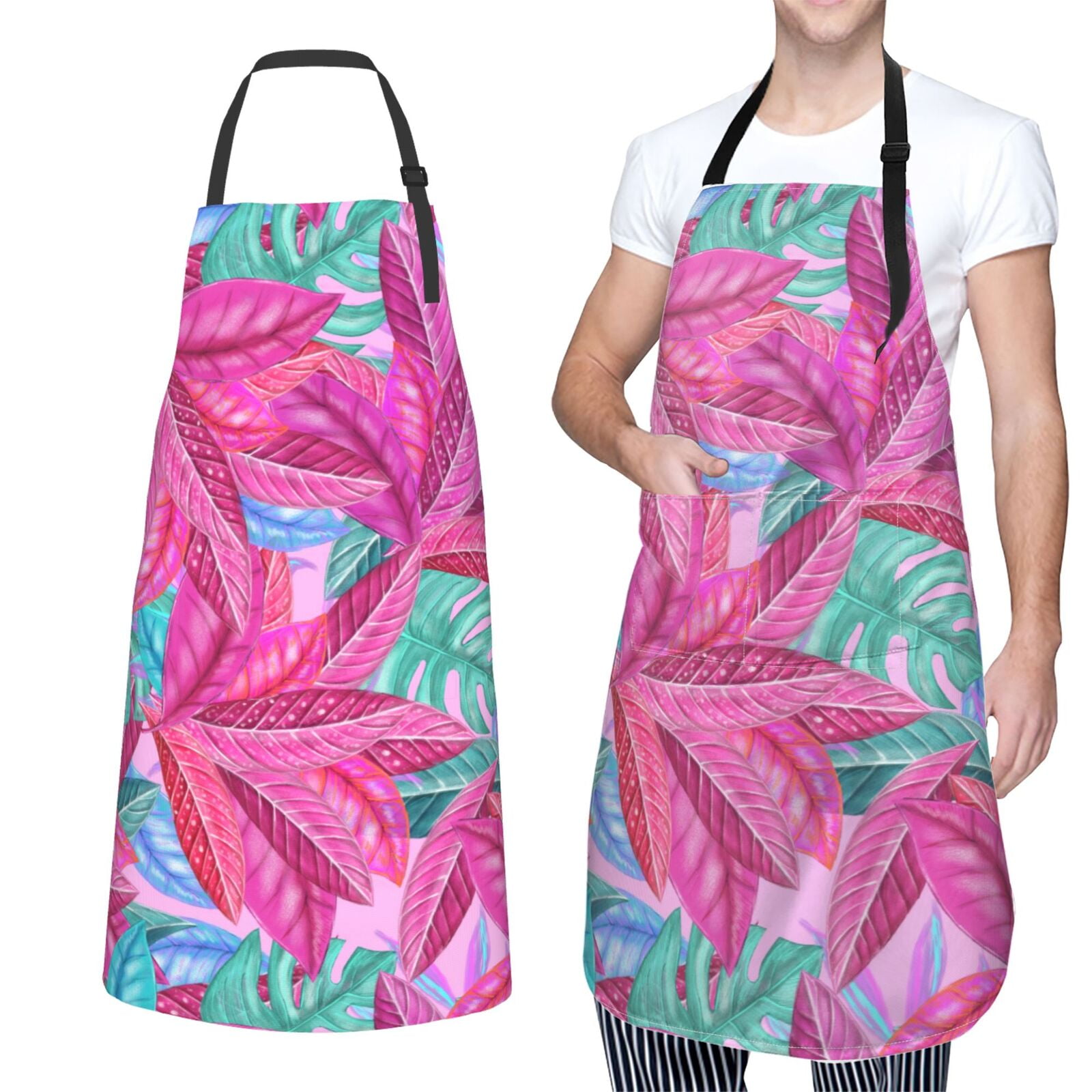 XMXT 1 Pcs Waterproof Kitchen Cooking Apron, Magenta Tropical Botanical ...