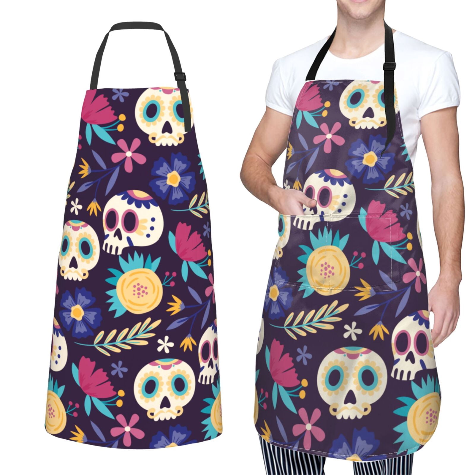 XMXT 1 Pcs Waterproof Kitchen Cooking Apron, Mexican Fun Skulls ...
