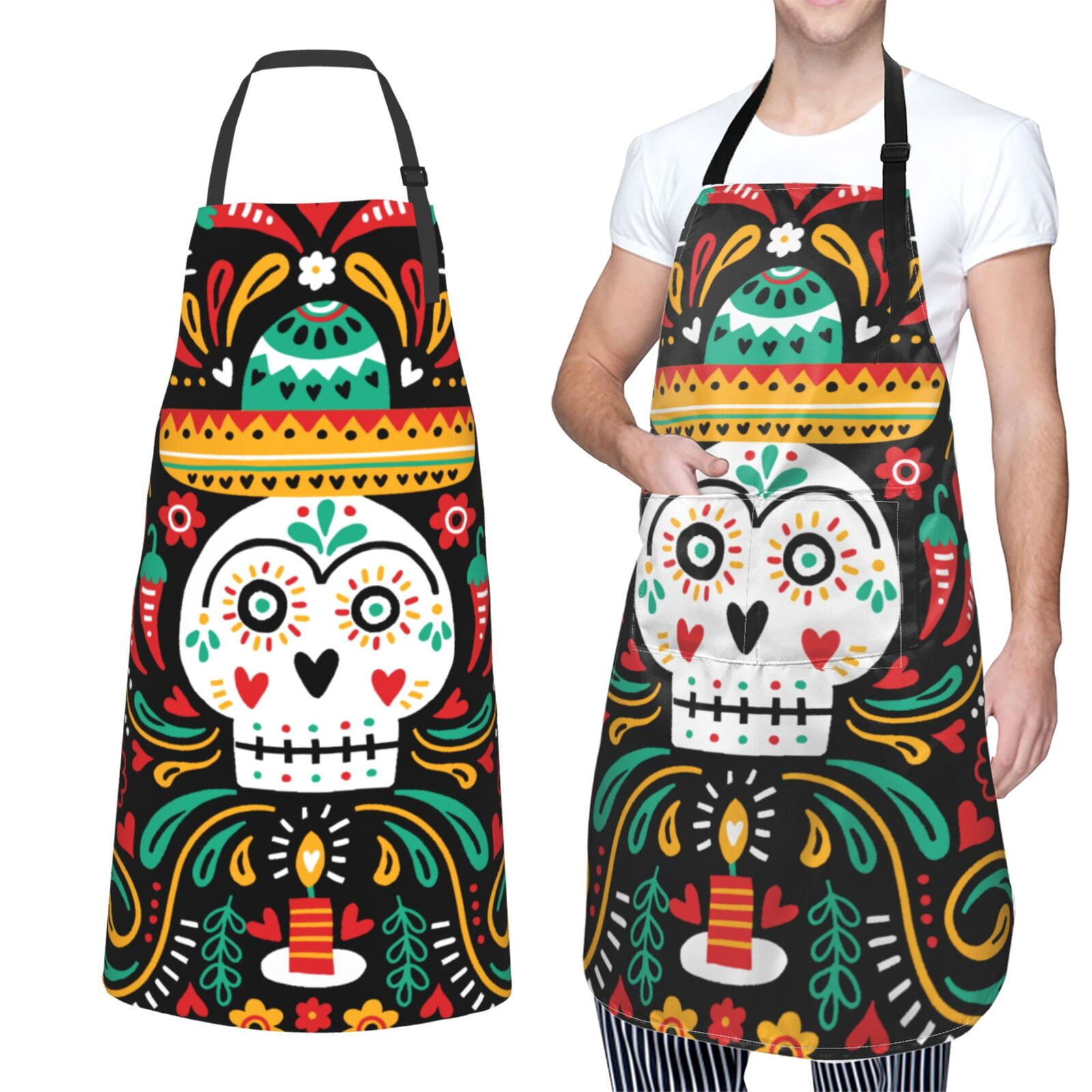 XMXT 1 Pcs Waterproof Kitchen Cooking Apron, Mexican Skeleton Decor ...