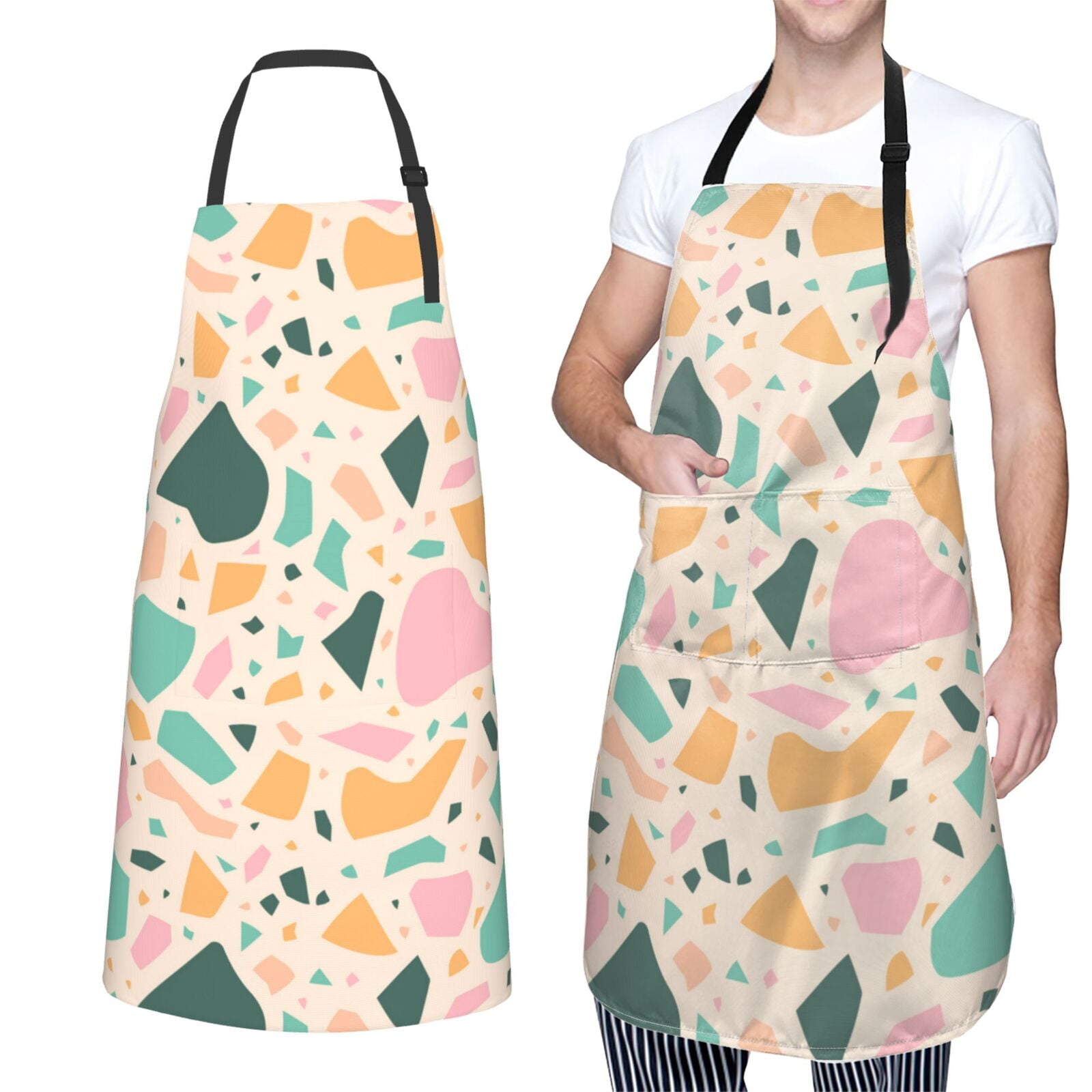 XMXT 1 Pcs Waterproof Kitchen Cooking Apron, Modern Colorful Terrazzo ...