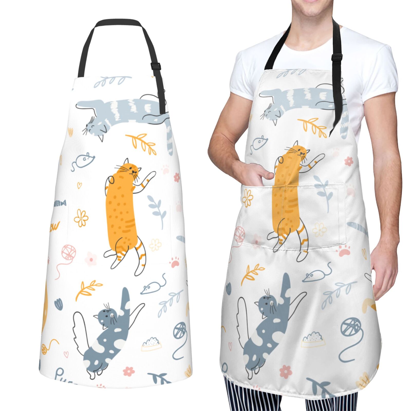 XMXT 1 Pcs Waterproof Kitchen Cooking Apron, Multi Pose Cat Print ...