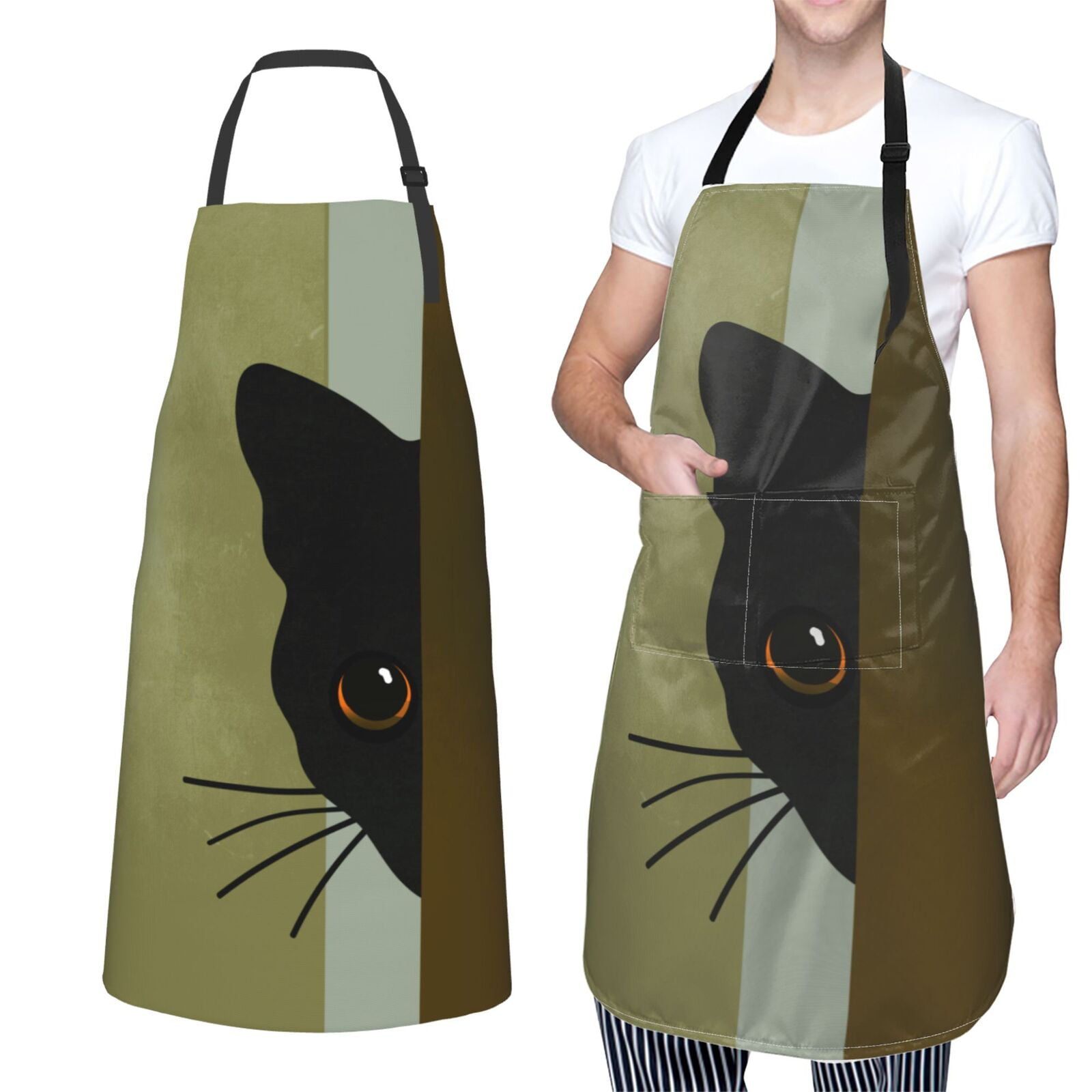 XMXT 1 Pcs Waterproof Kitchen Cooking Apron, Mysterious Cat Pattern ...