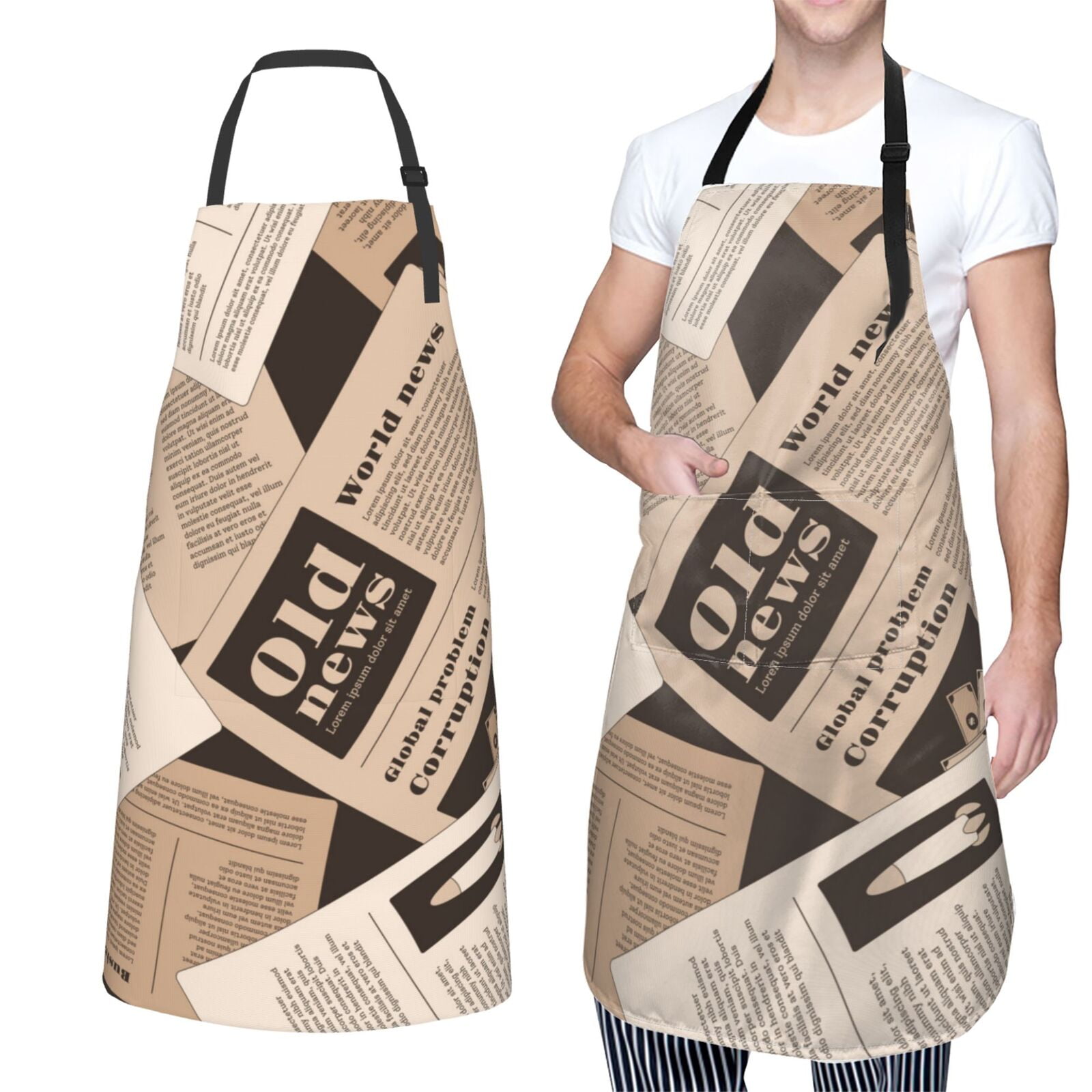 XMXT 1 Pcs Waterproof Kitchen Cooking Apron, Old Newspaper Hand Drawn ...