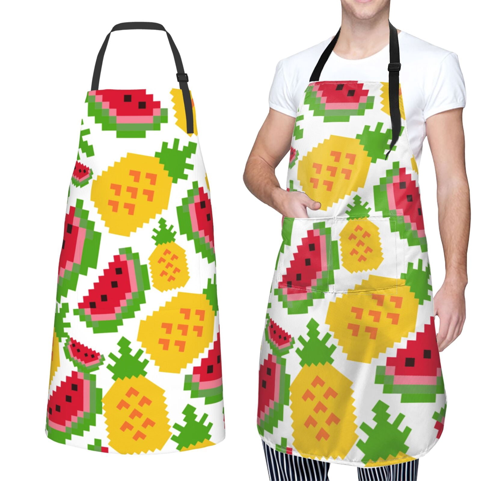 XMXT 1 Pcs Waterproof Kitchen Cooking Apron, Pineapple Watermelon Pixel ...
