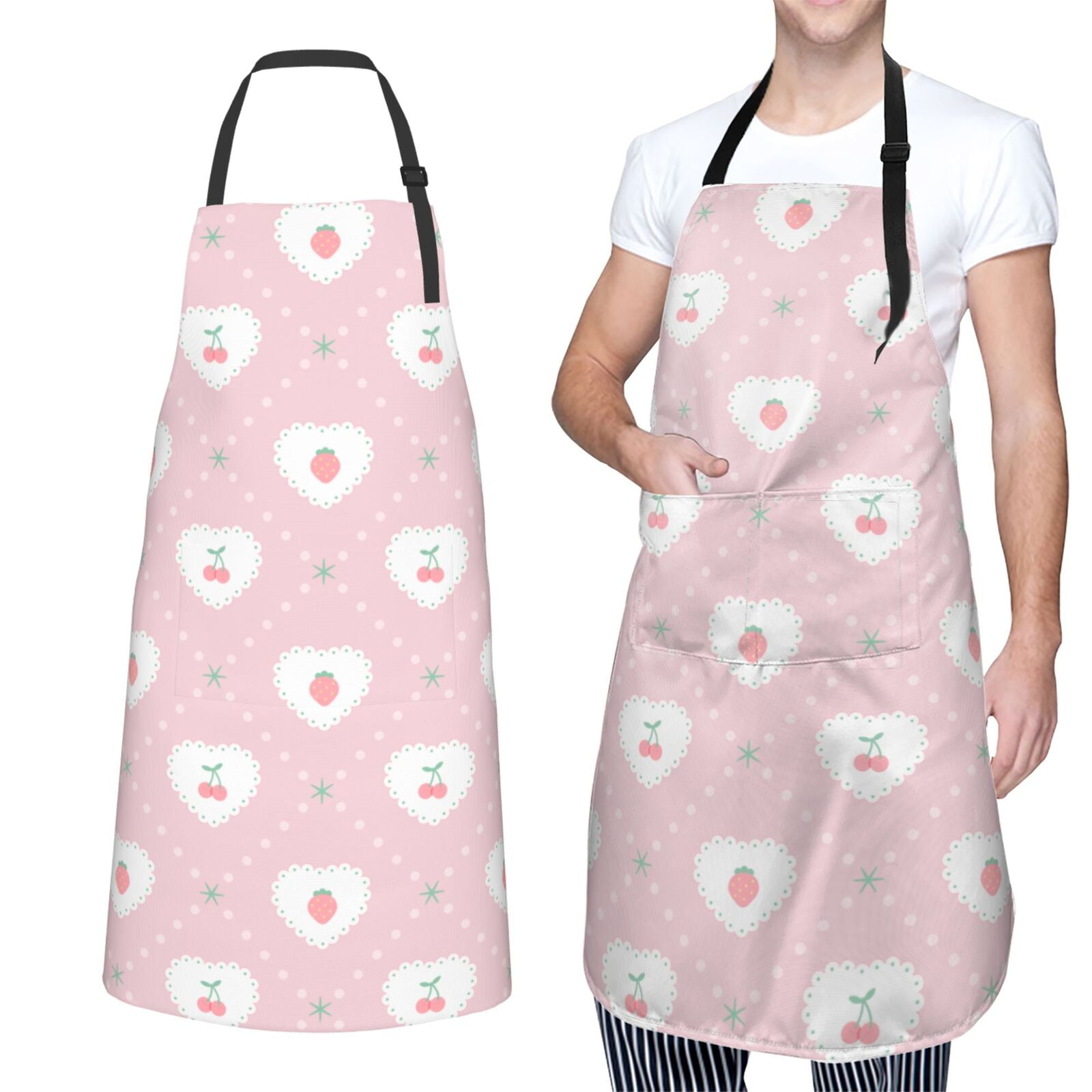 XMXT 1 Pcs Waterproof Kitchen Cooking Apron, Pink Pixel Cherry Heart ...