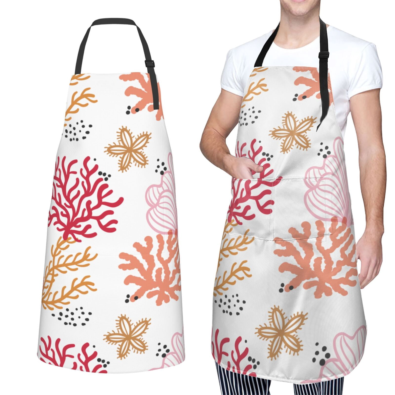 XMXT 1 Pcs Waterproof Kitchen Cooking Apron, Pink Underwater Plants ...