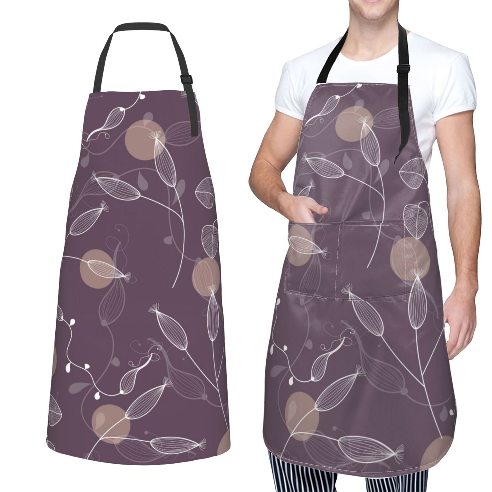 XMXT 1 Pcs Waterproof Kitchen Cooking Apron, Purple Botanical Print ...