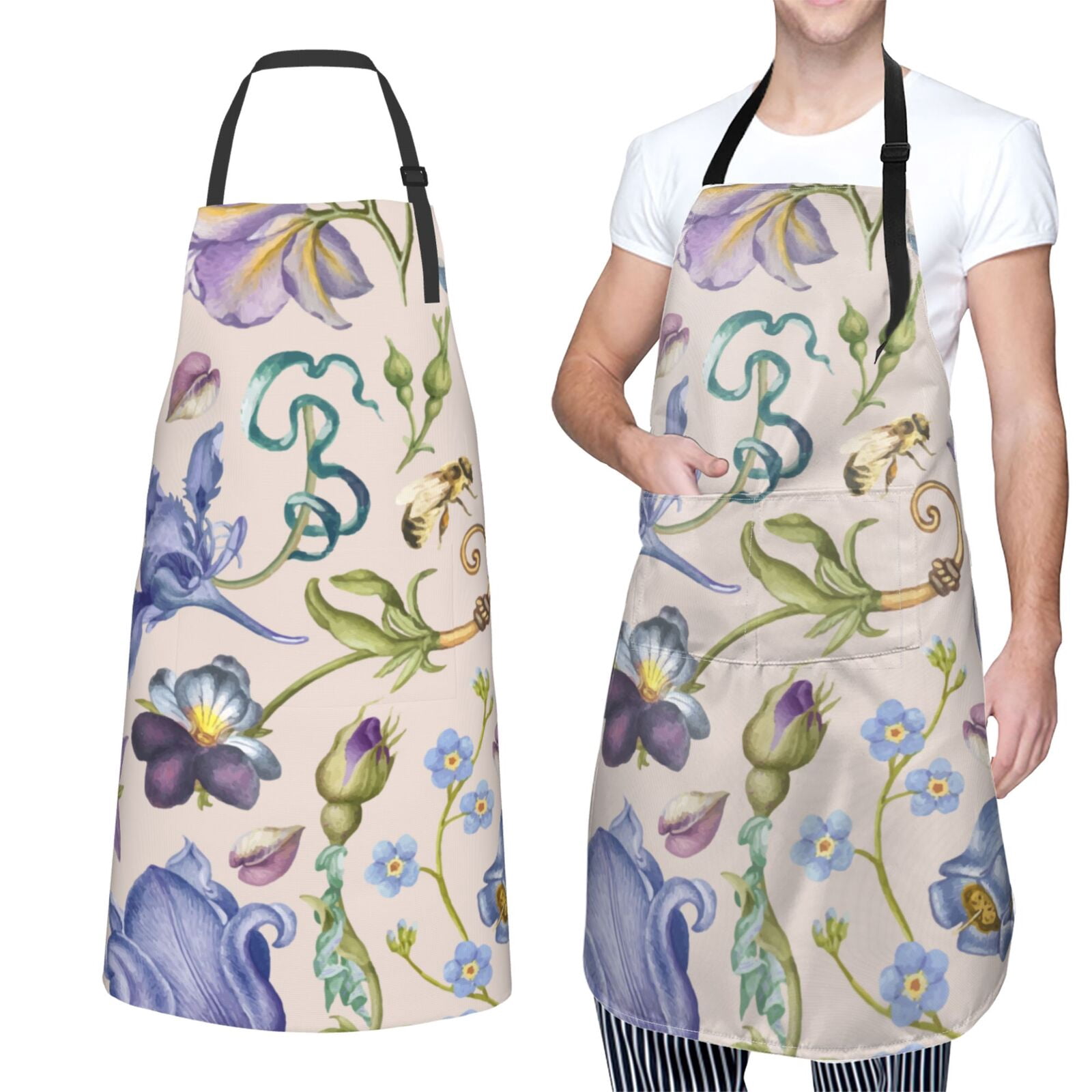 XMXT 1 Pcs Waterproof Kitchen Cooking Apron, Purple Floral Butterfly ...