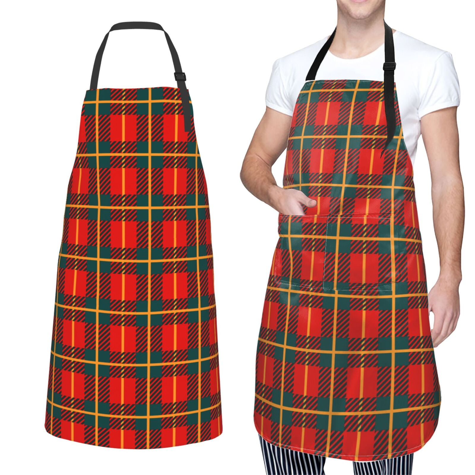 XMXT 1 Pcs Waterproof Kitchen Cooking Apron, Red Plaid Christmas Print ...