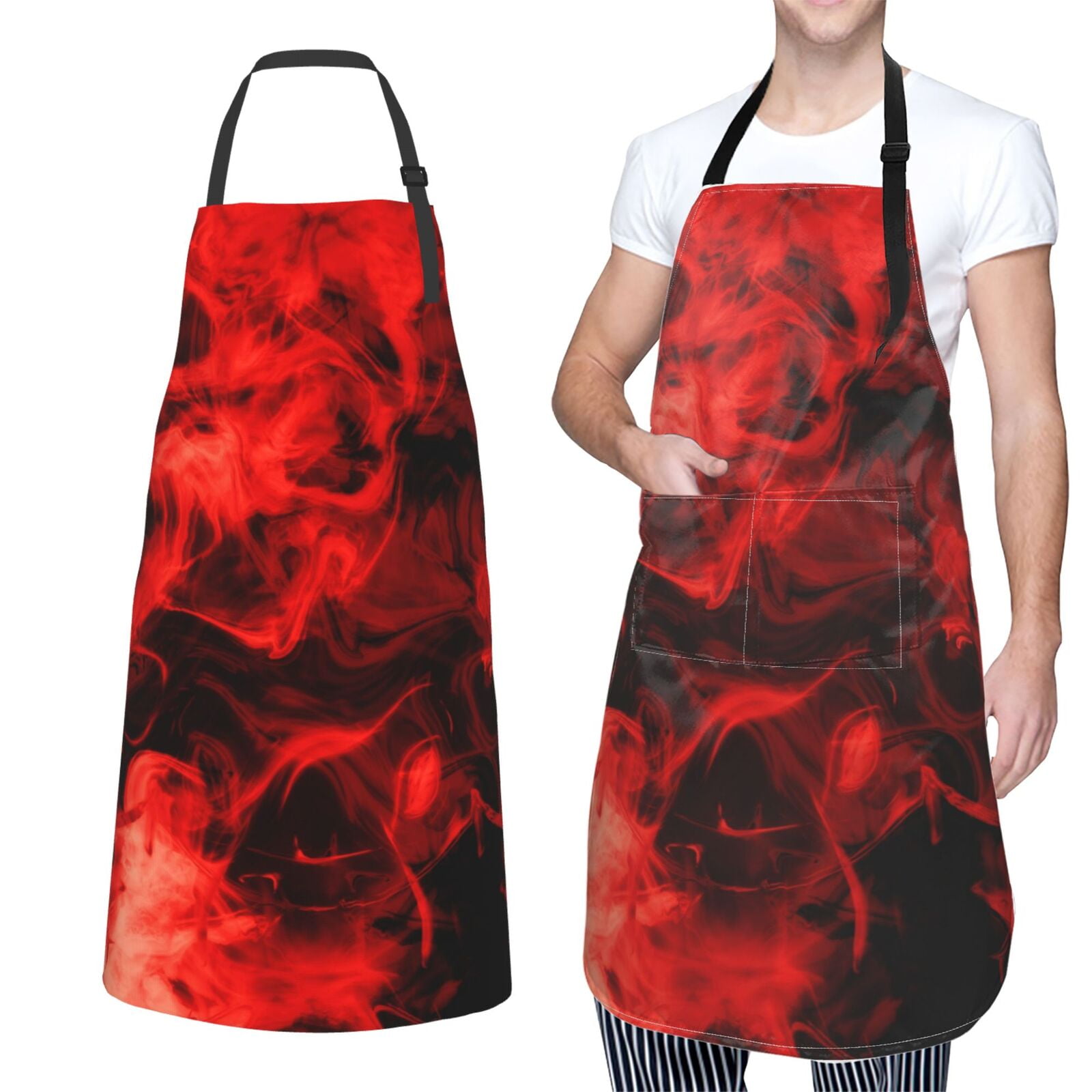 XMXT 1 Pcs Waterproof Kitchen Cooking Apron, Red Smoke Texture ...