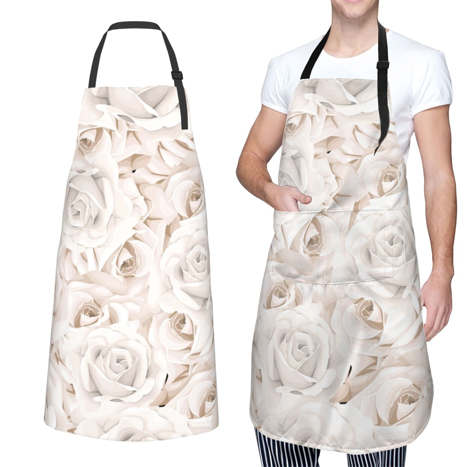 XMXT 1 Pcs Waterproof Kitchen Cooking Apron, Rose Illustration White ...
