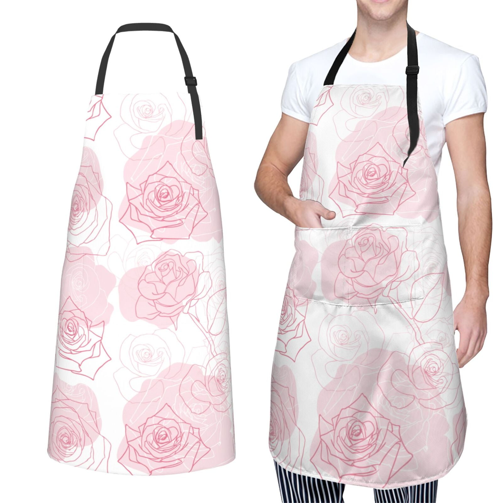 XMXT 1 Pcs Waterproof Kitchen Cooking Apron, Roses Line Drawing ...