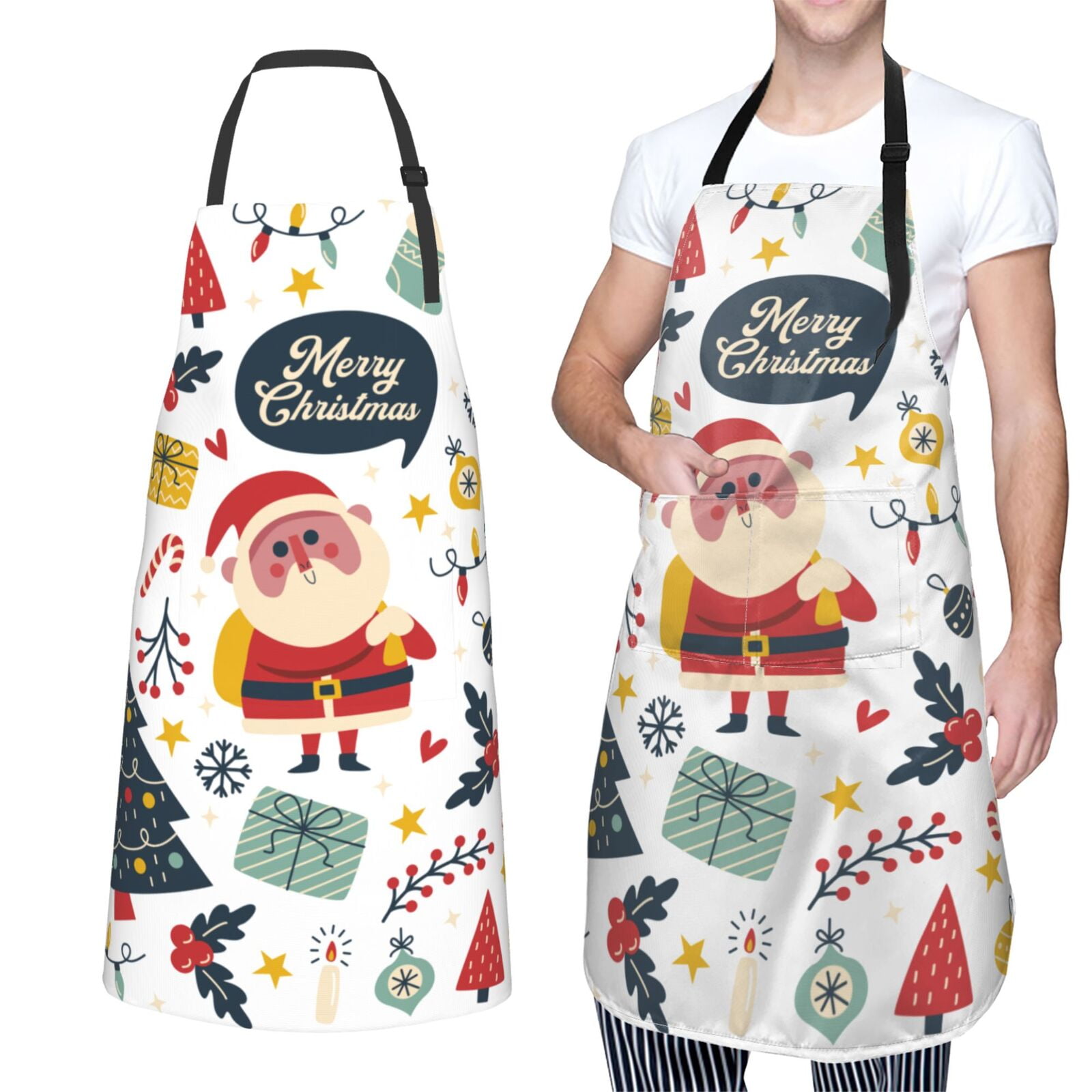 XMXT 1 Pcs Waterproof Kitchen Cooking Apron, Santa Claus Illustration ...