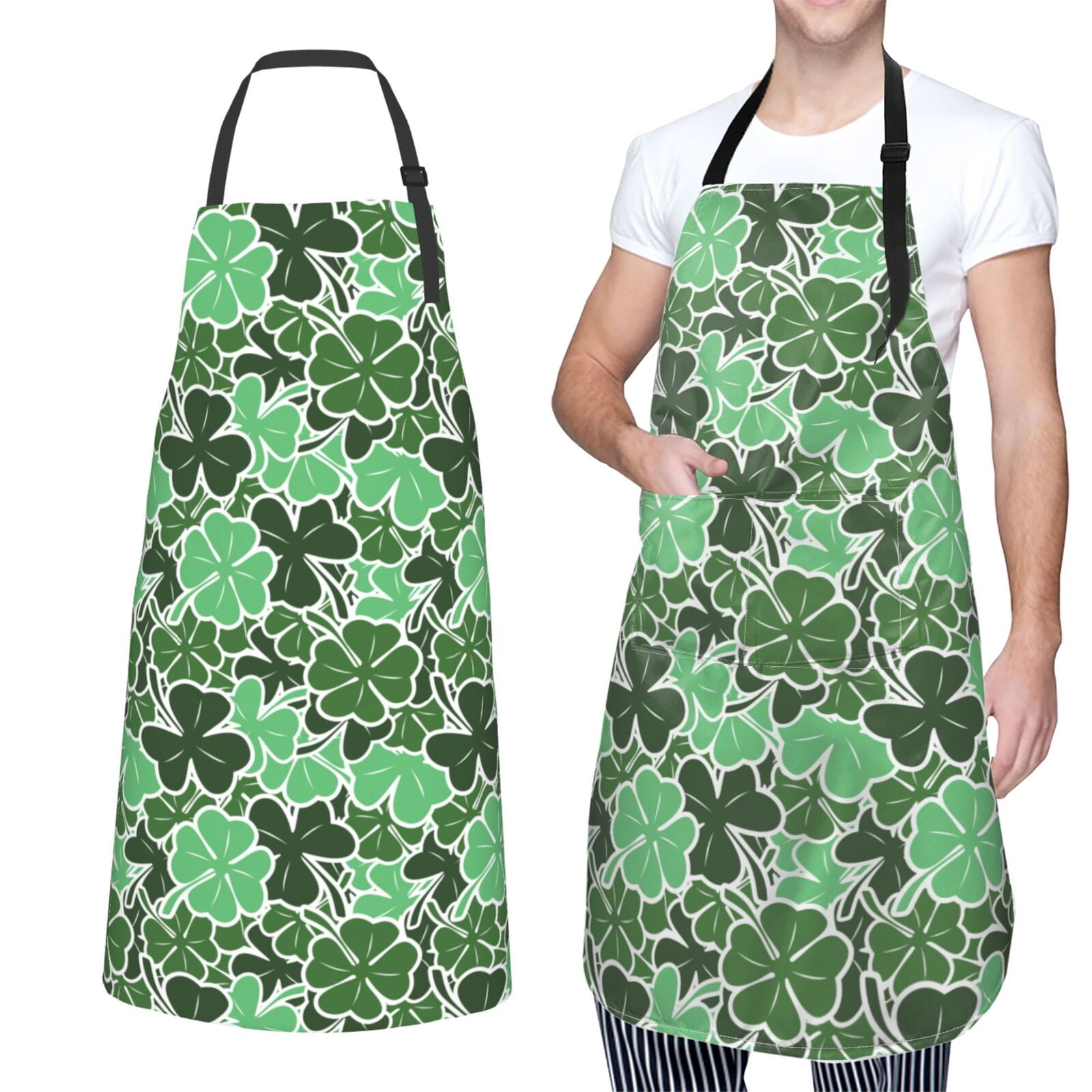 XMXT 1 Pcs Waterproof Kitchen Cooking Apron, Seamless Green Clovers ...