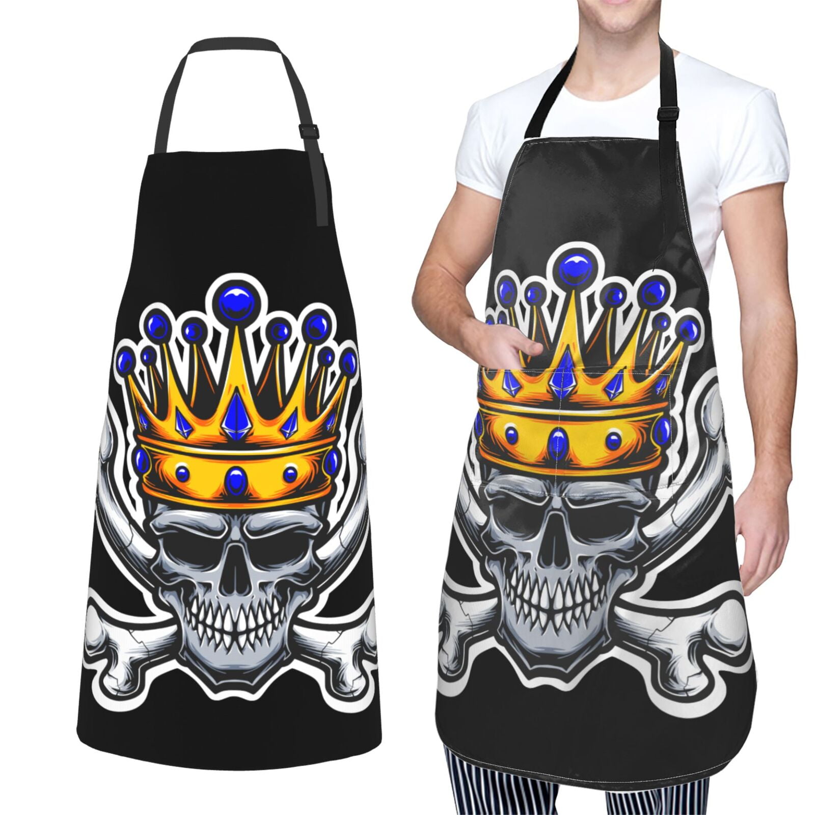 XMXT 1 Pcs Waterproof Kitchen Cooking Apron, Skull Print with Crown ...