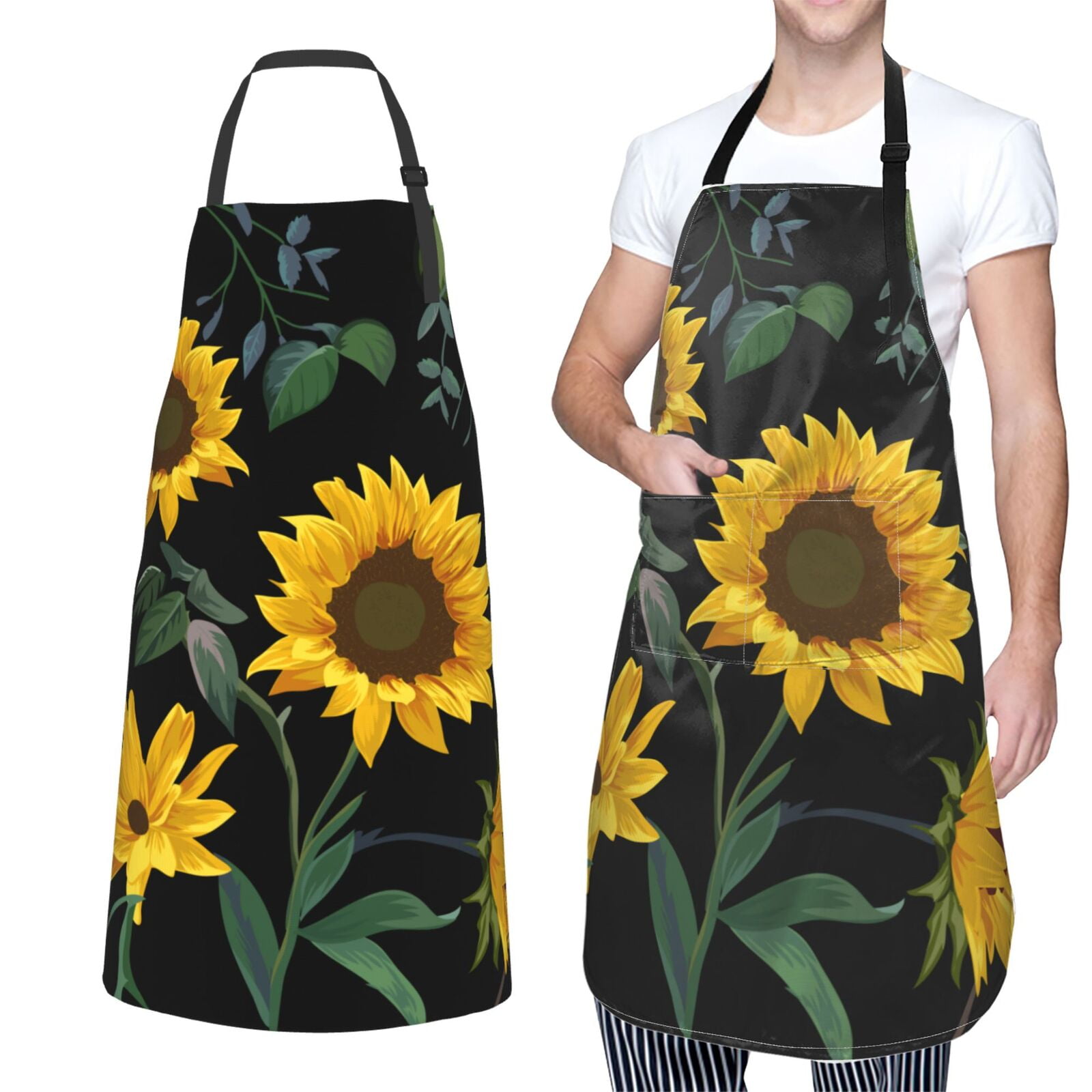 XMXT 1 Pcs Waterproof Kitchen Cooking Apron, Sunflower Black Background ...