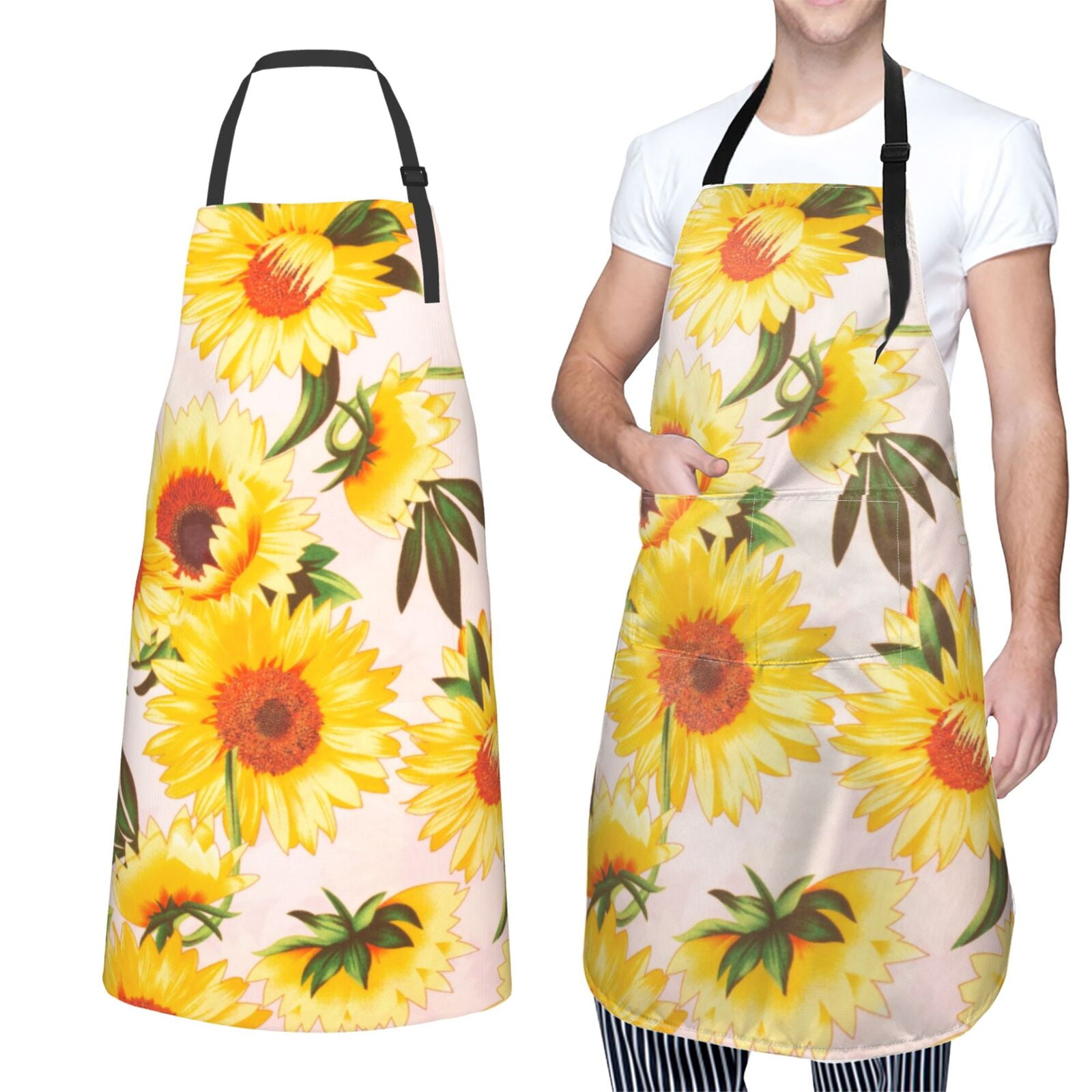 XMXT 1 Pcs Waterproof Kitchen Cooking Apron, Sunflowers Pink Print ...
