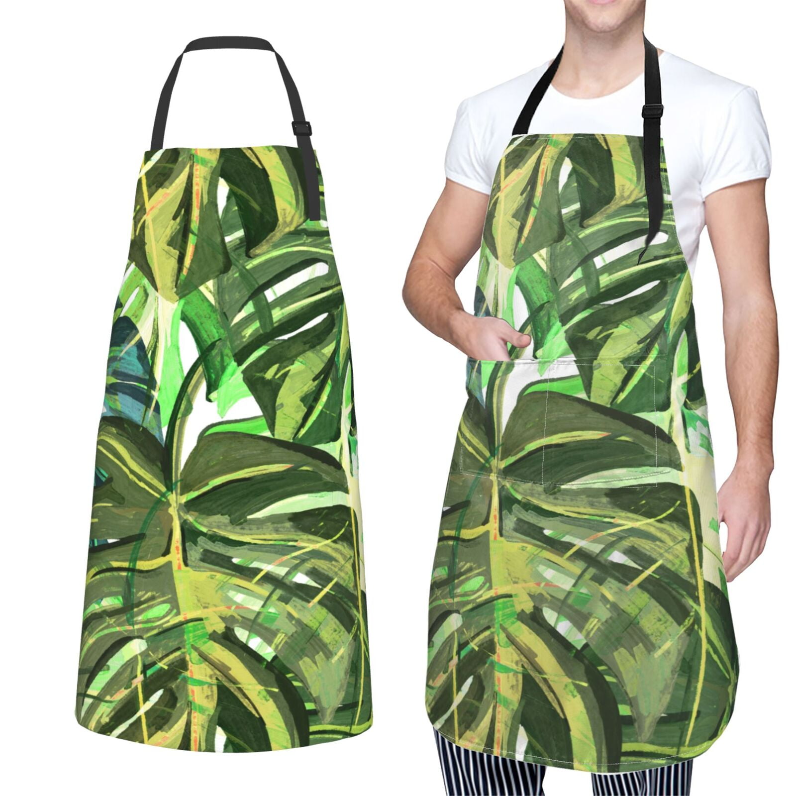 XMXT 1 Pcs Waterproof Kitchen Cooking Apron, Tropical Leaf Watercolor ...