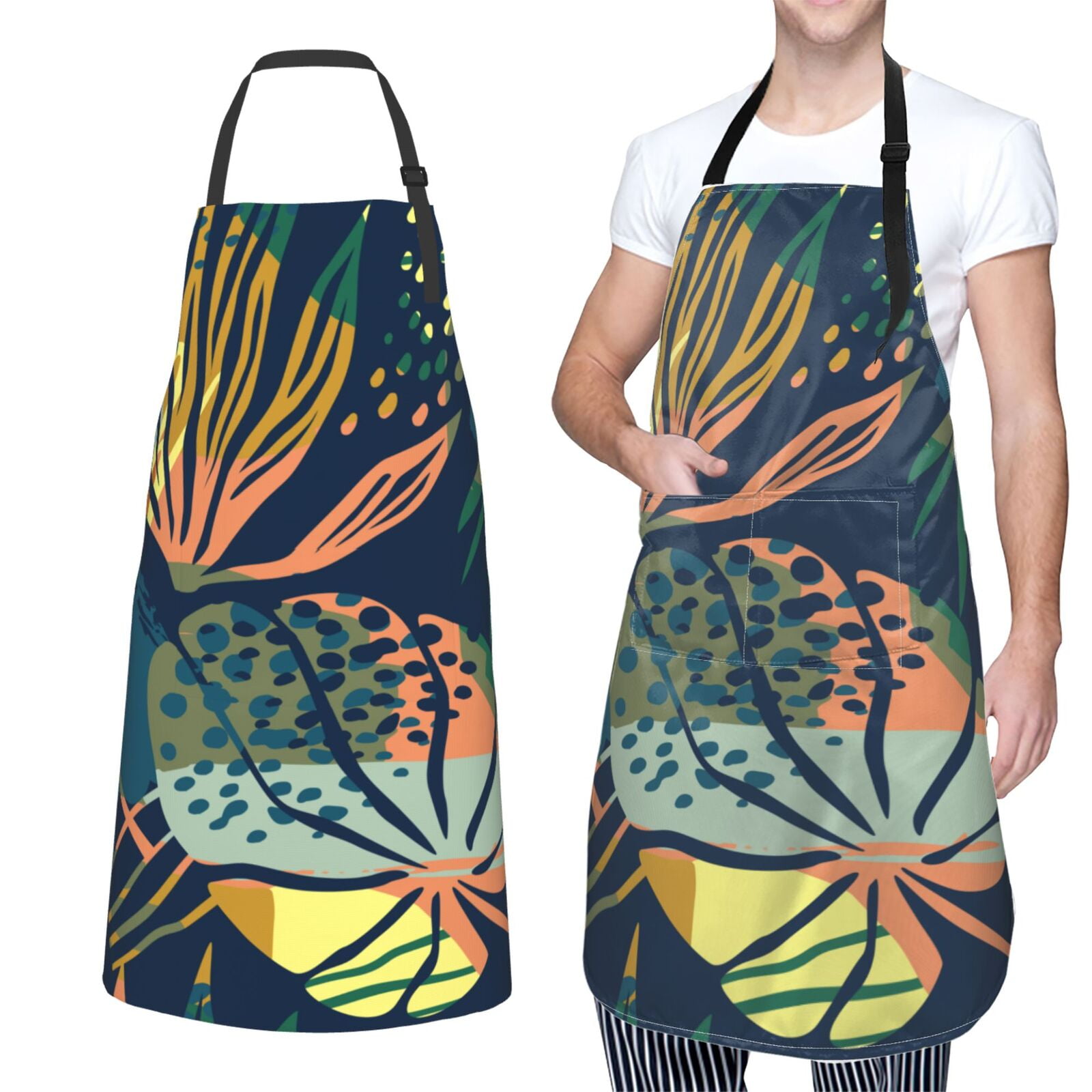 XMXT 1 Pcs Waterproof Kitchen Cooking Apron, Tropical Plant Leaves ...