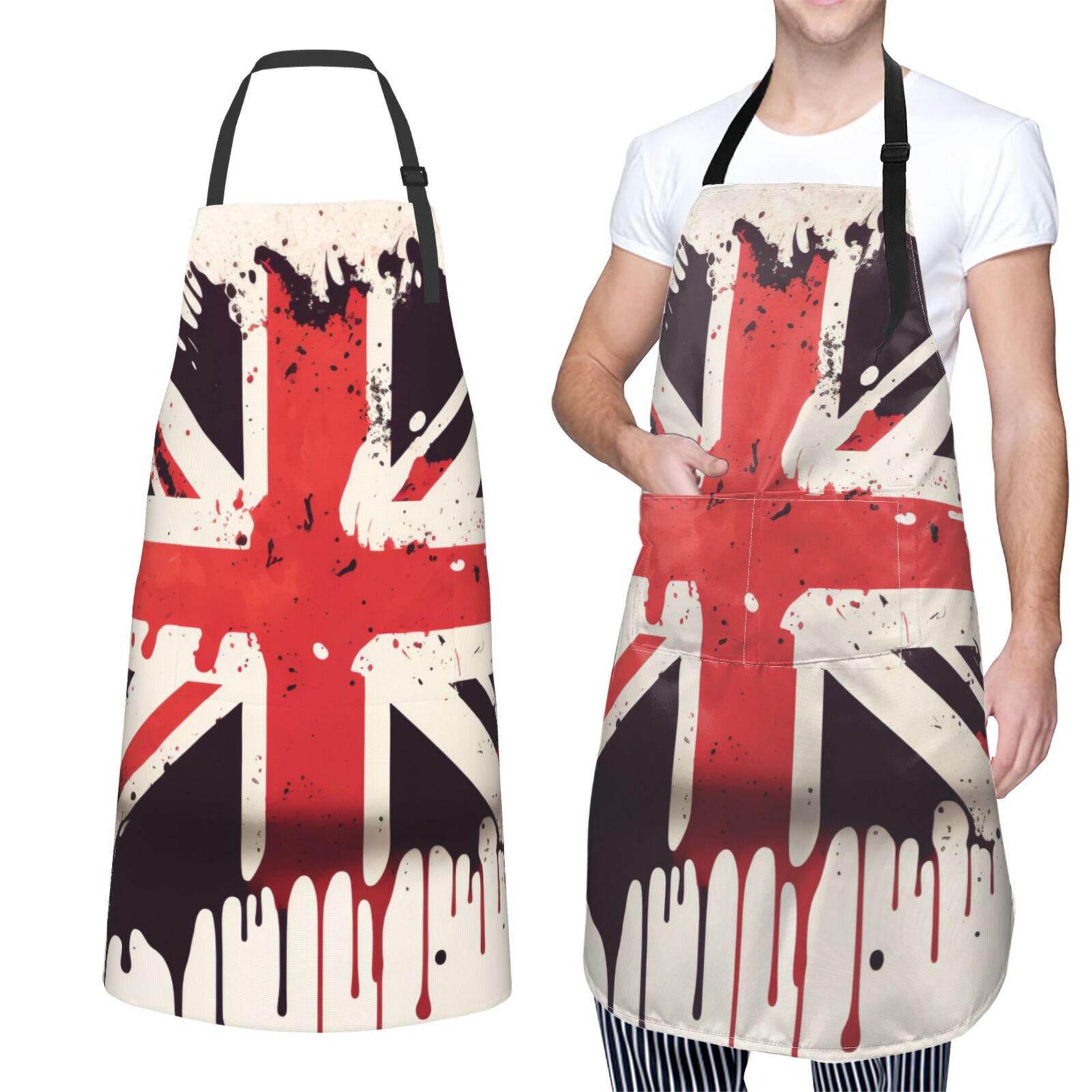 XMXT 1 Pcs Waterproof Kitchen Cooking Apron, UK Flag Watercolor Print ...