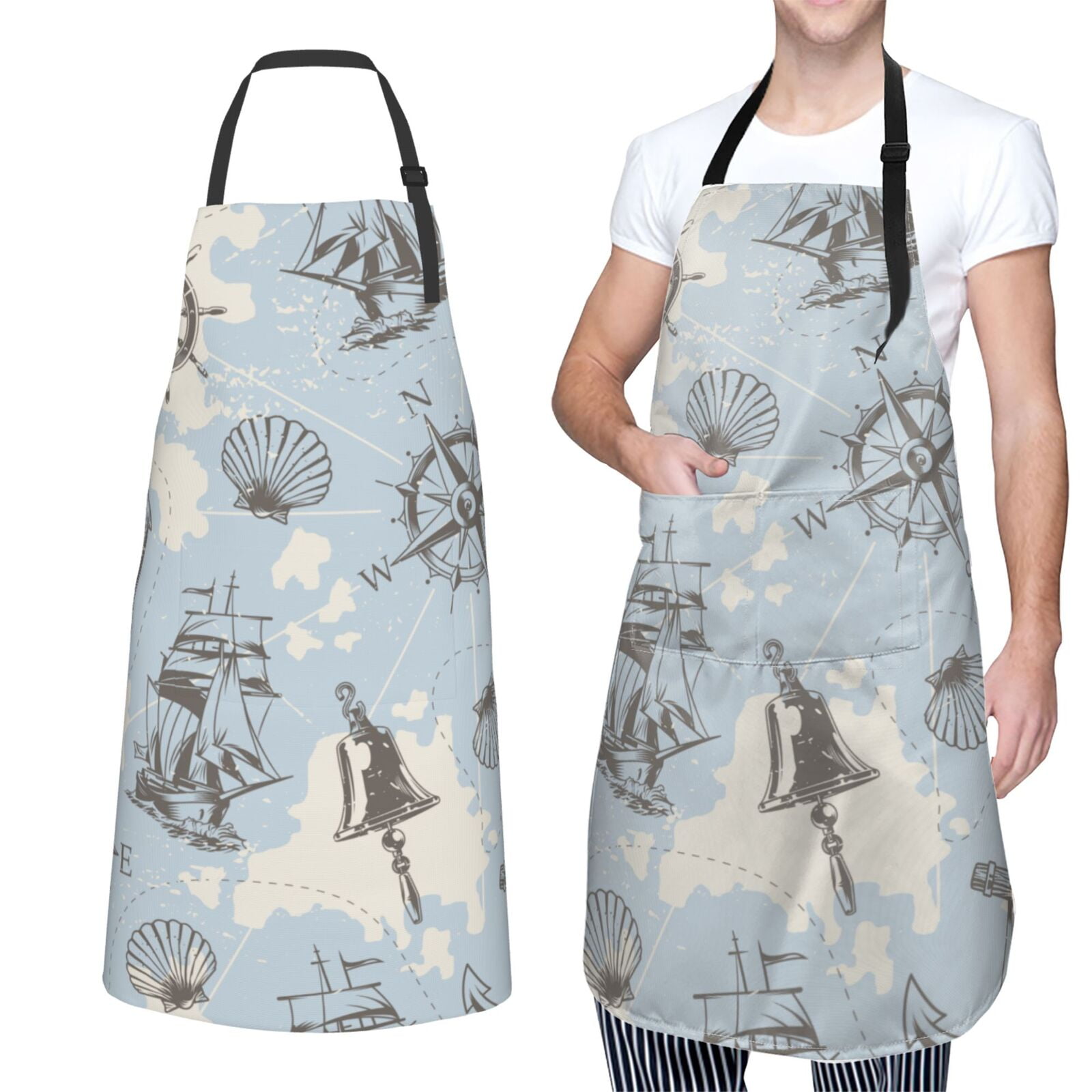 XMXT 1 Pcs Waterproof Kitchen Cooking Apron, Vintage Nautical Ship ...