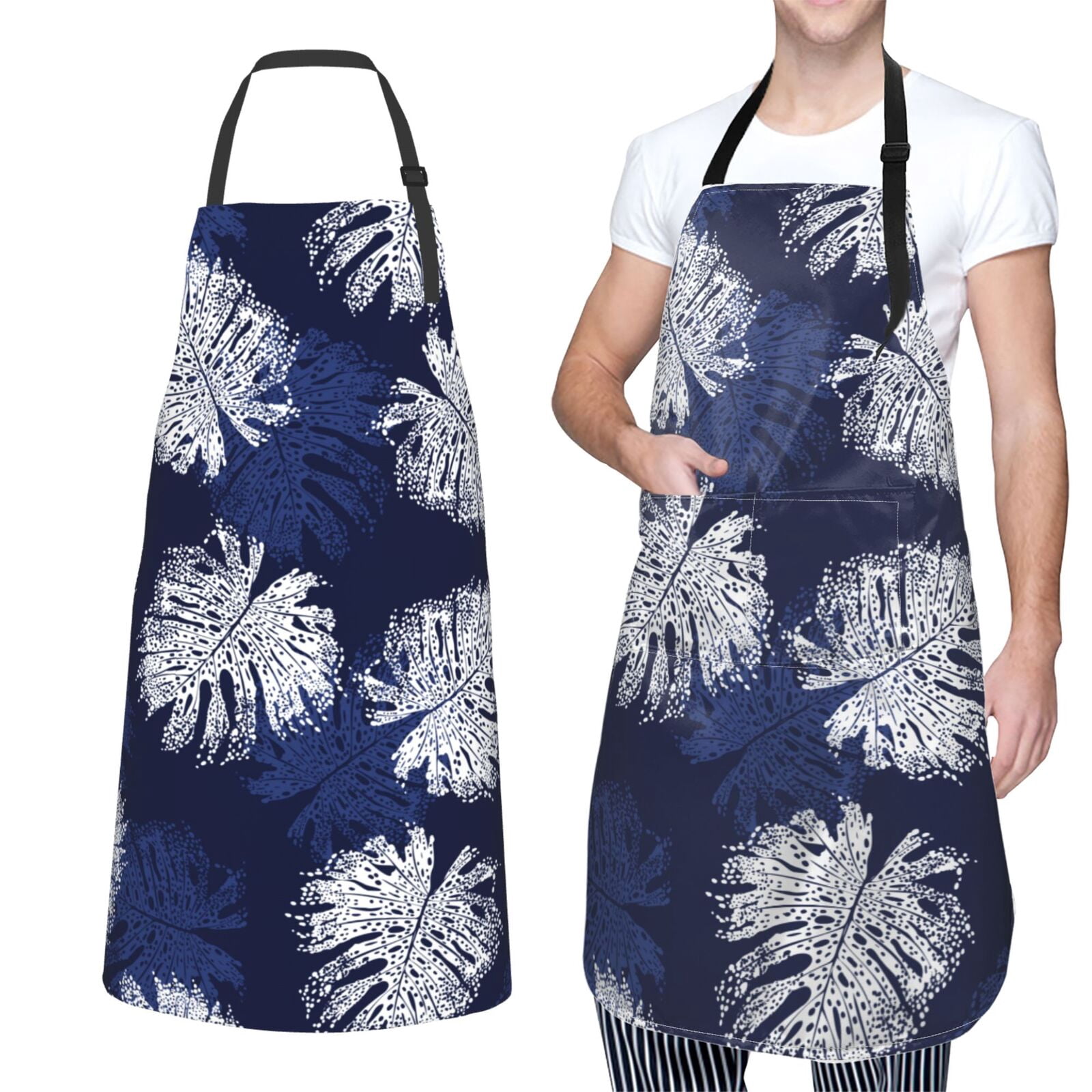 XMXT 1 Pcs Waterproof Kitchen Cooking Apron, White Tropical Leaves ...