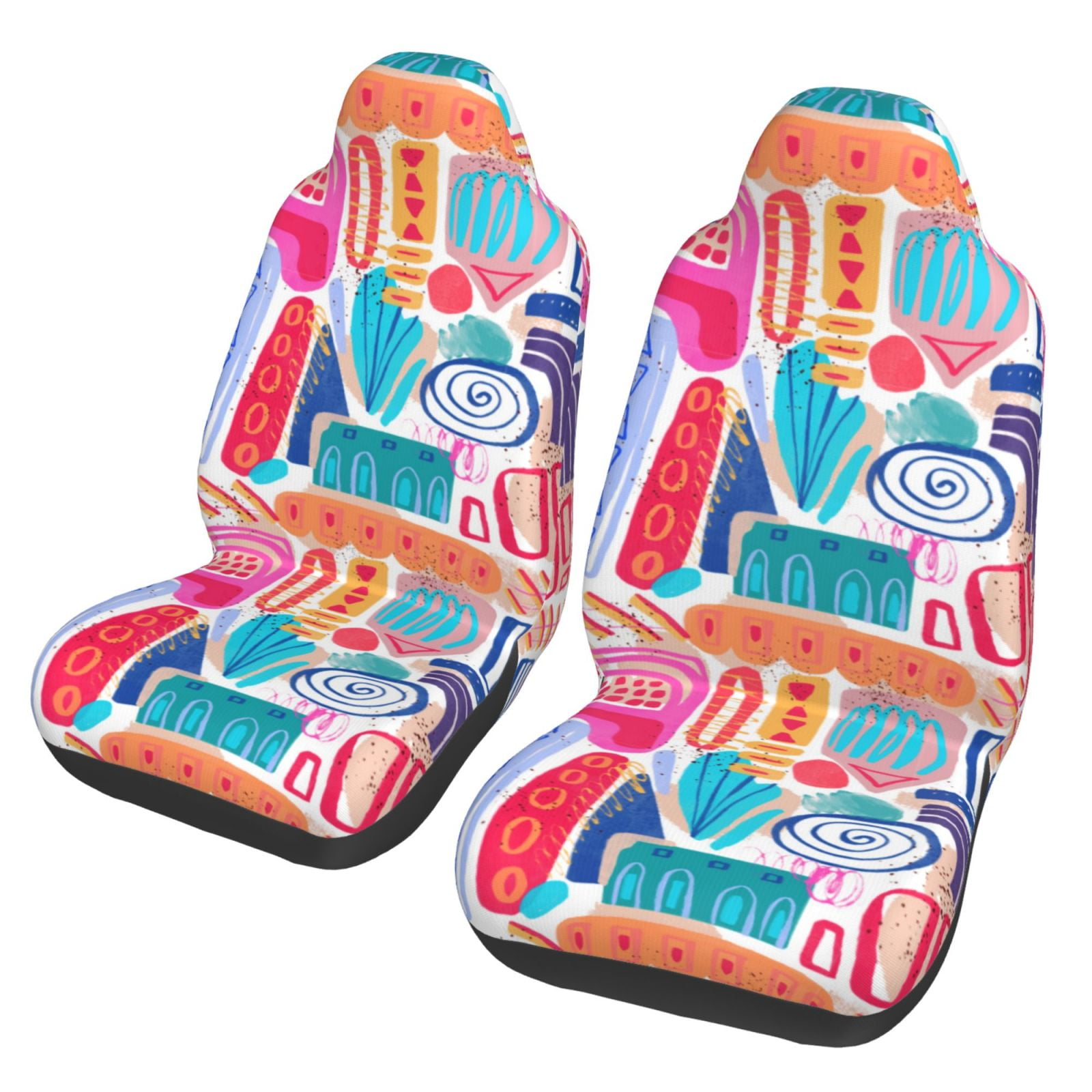 XMXT 2Pcs Car Seat Cover Decor Protector, Cartoon Colorful Graffiti ...