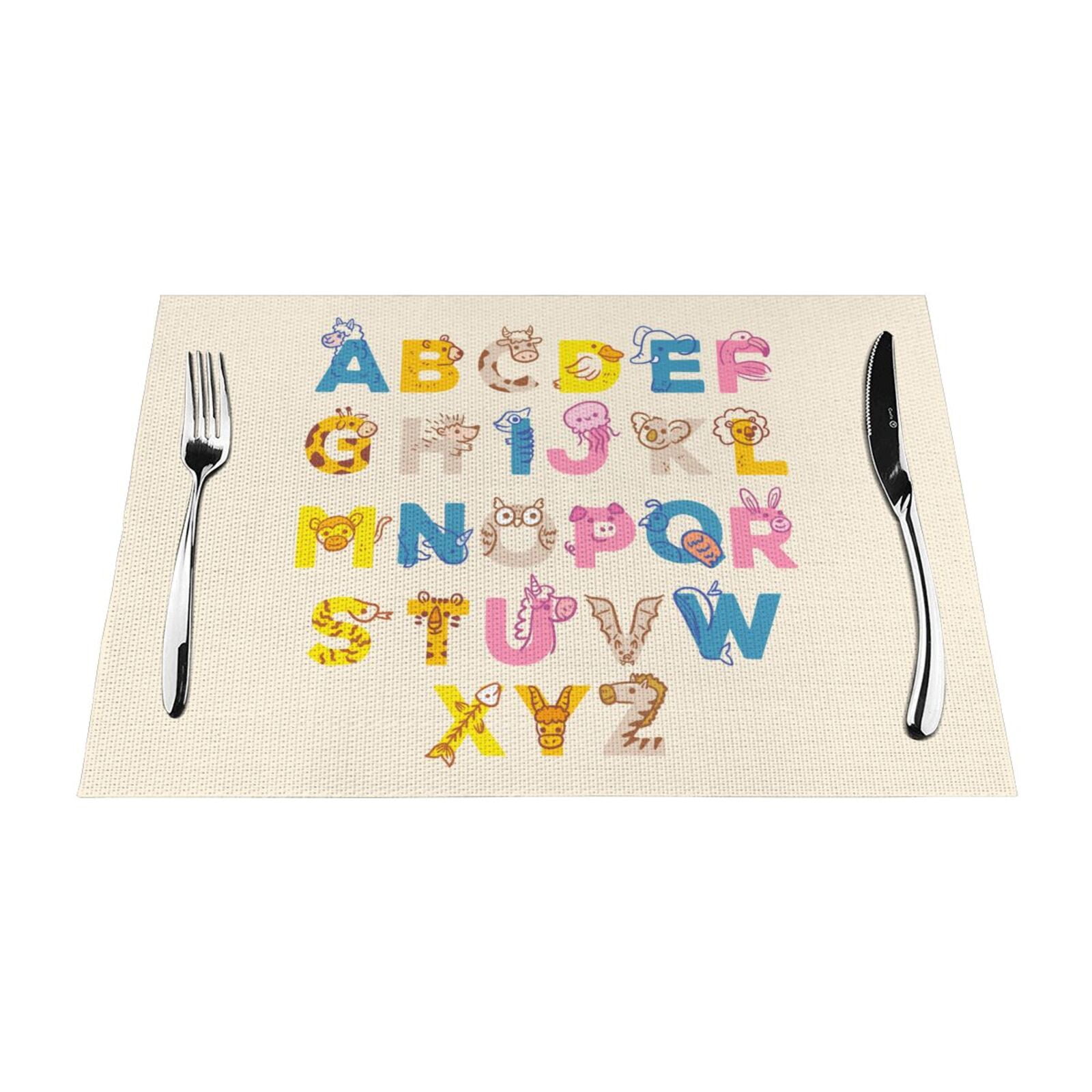 XMXT 4 Pcs PVC Woven Placemats, Cartoon Alphabet Animal Printing Stain ...