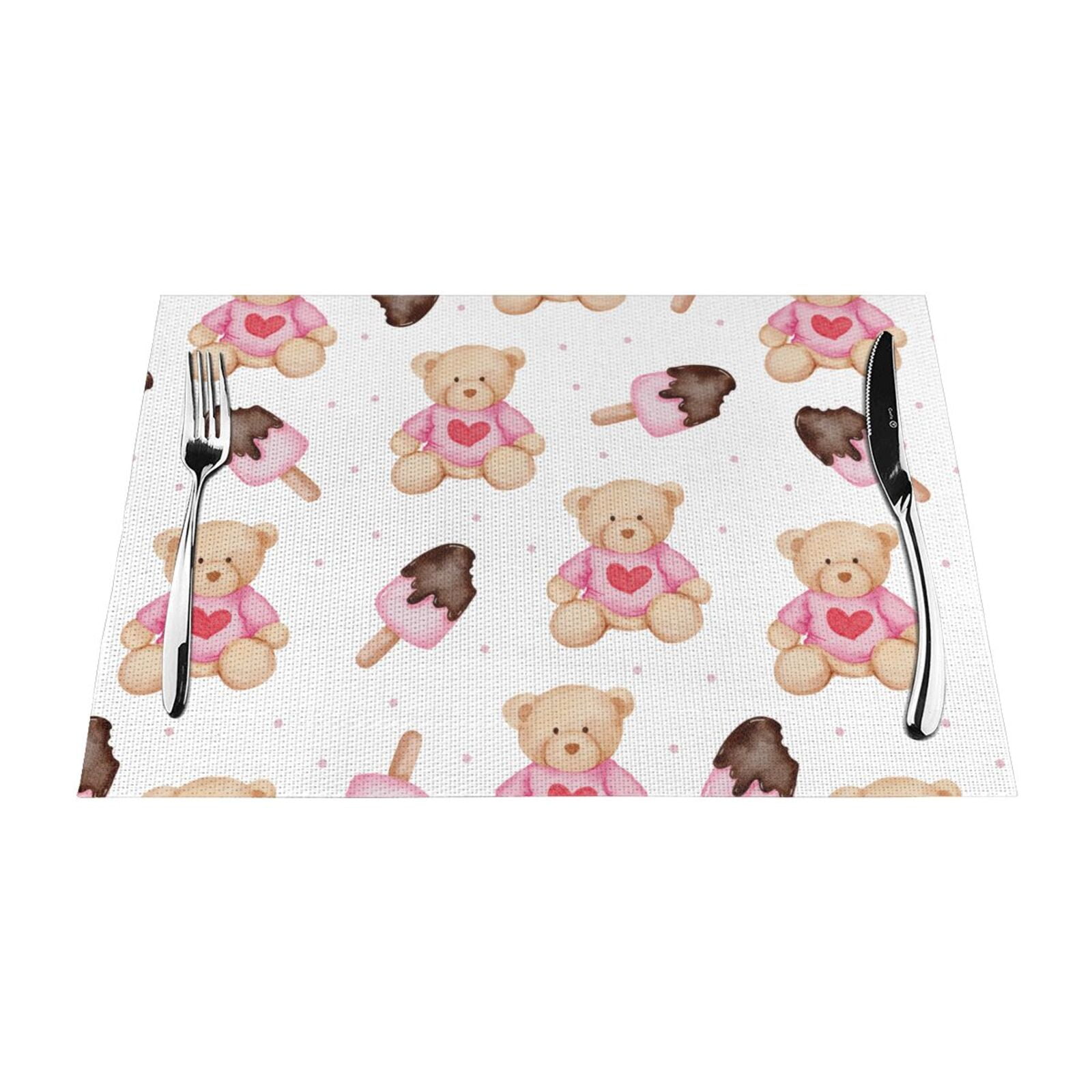 XMXT 4 Pcs PVC Woven Placemats, Cartoon Ice Cream Pink Bears Stain ...