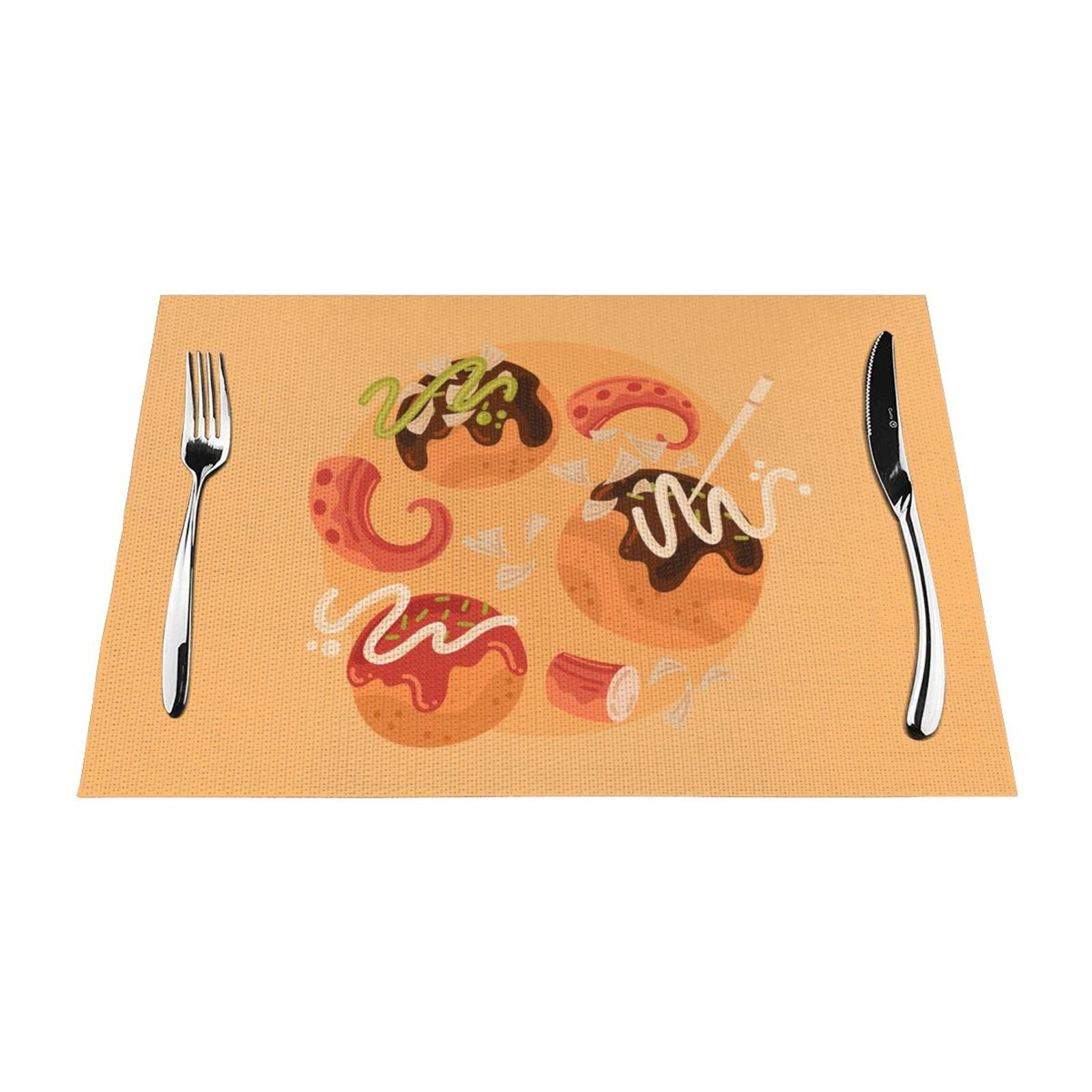 XMXT 4 Pcs PVC Woven Placemats, Cartoon Takoyaki Print Stain Resistant ...