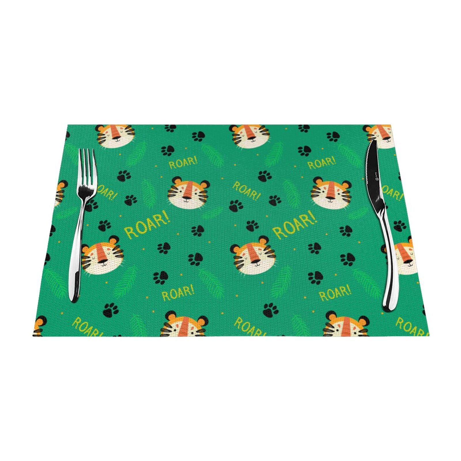 XMXT 4 Pcs PVC Woven Placemats, Cartoon Tiger Green Pattern Stain ...