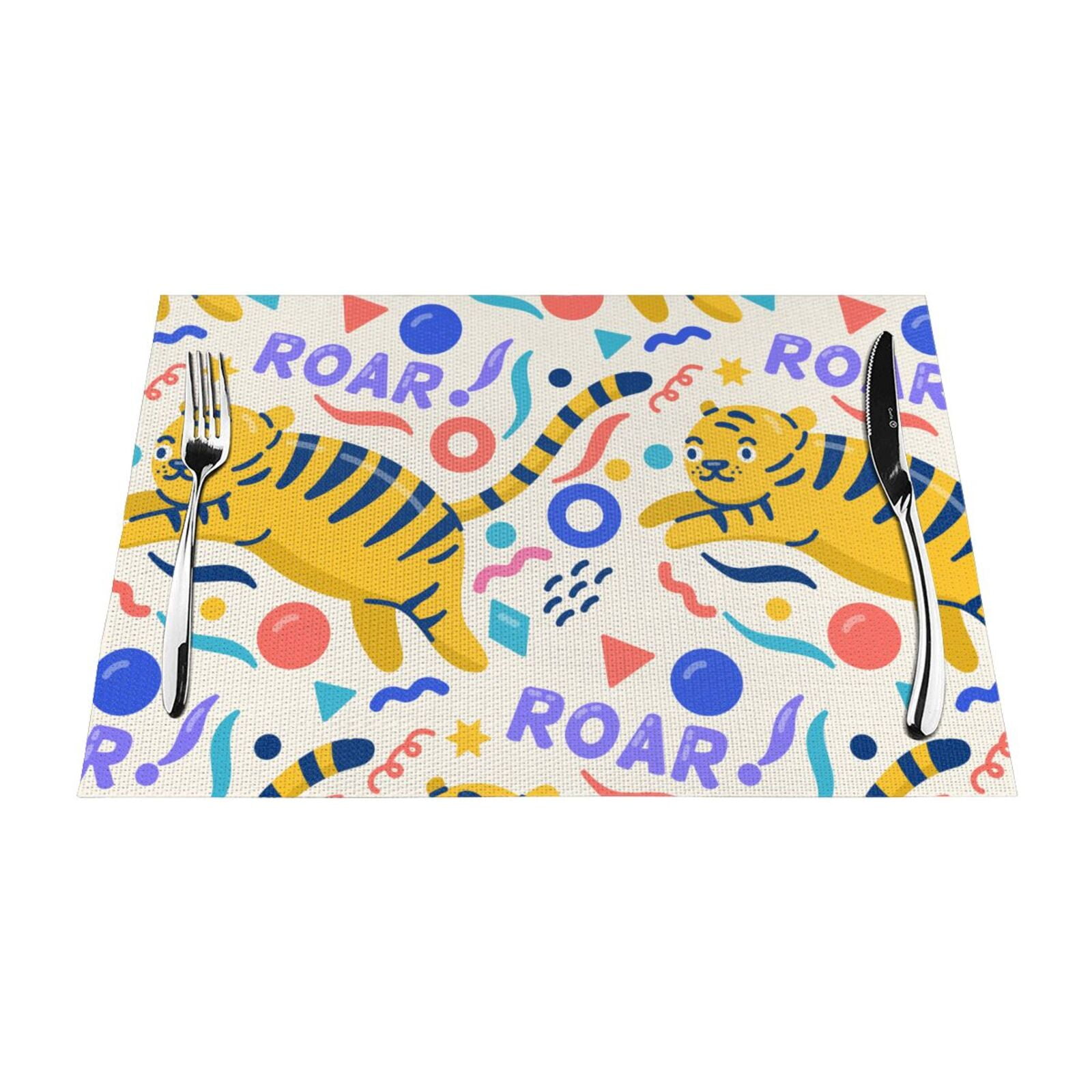 XMXT 4 Pcs PVC Woven Placemats, Jumping Cartoon Tiger Stain Resistant ...