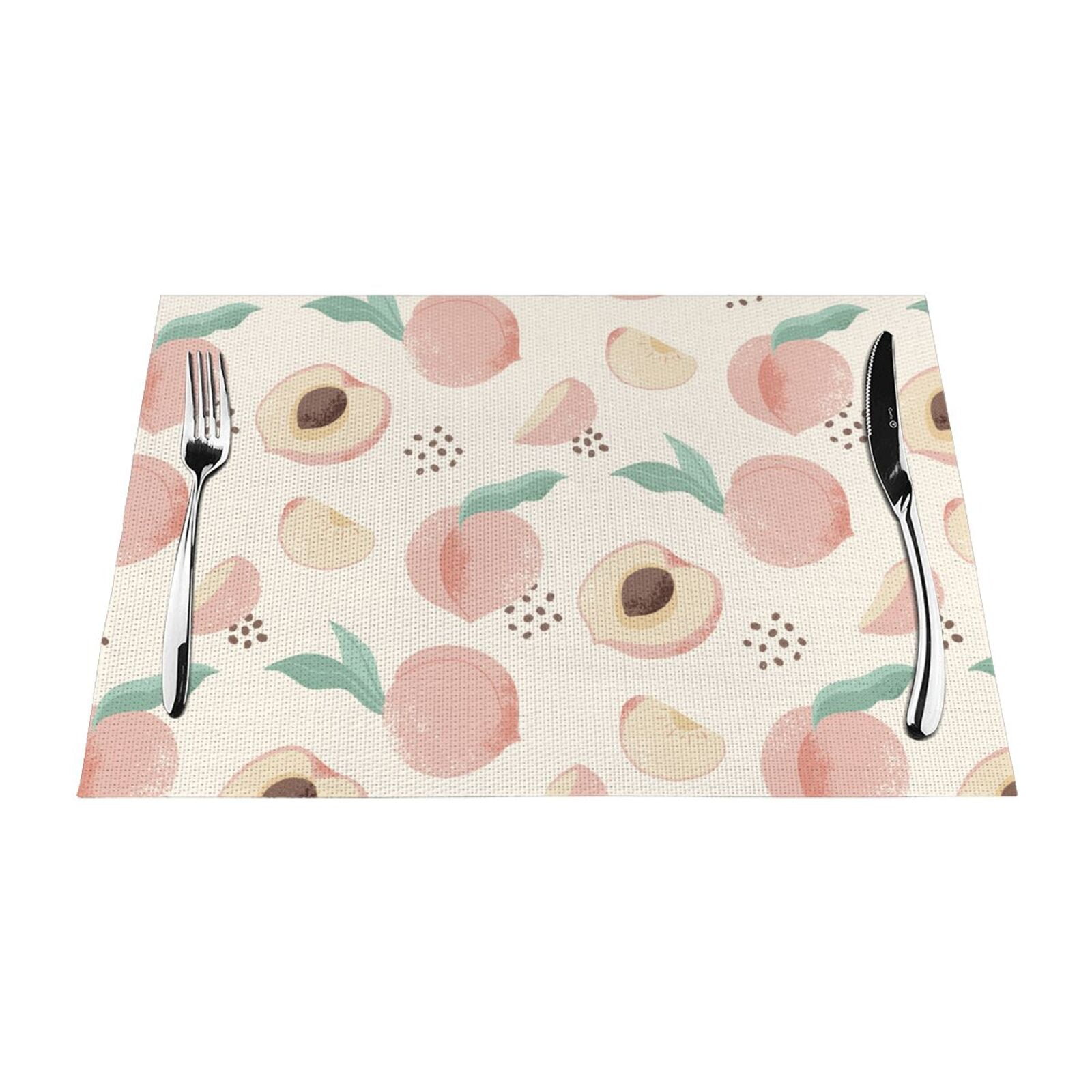 XMXT 4 Pcs PVC Woven Placemats, Pink Peaches Print Stain Resistant Anti ...