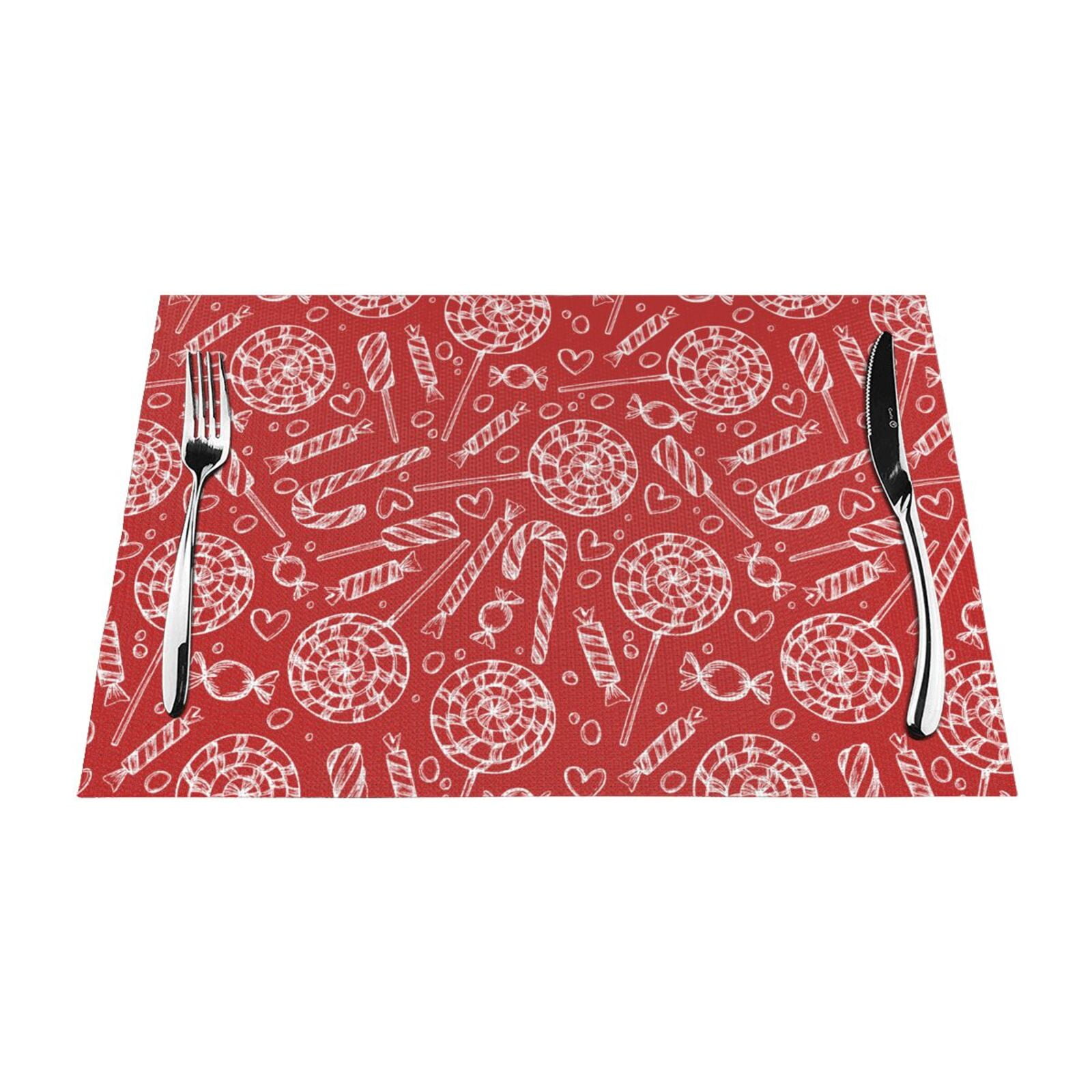 XMXT 4 Pcs PVC Woven Placemats, Red Lollipop Candy Hand Drawn Stain ...