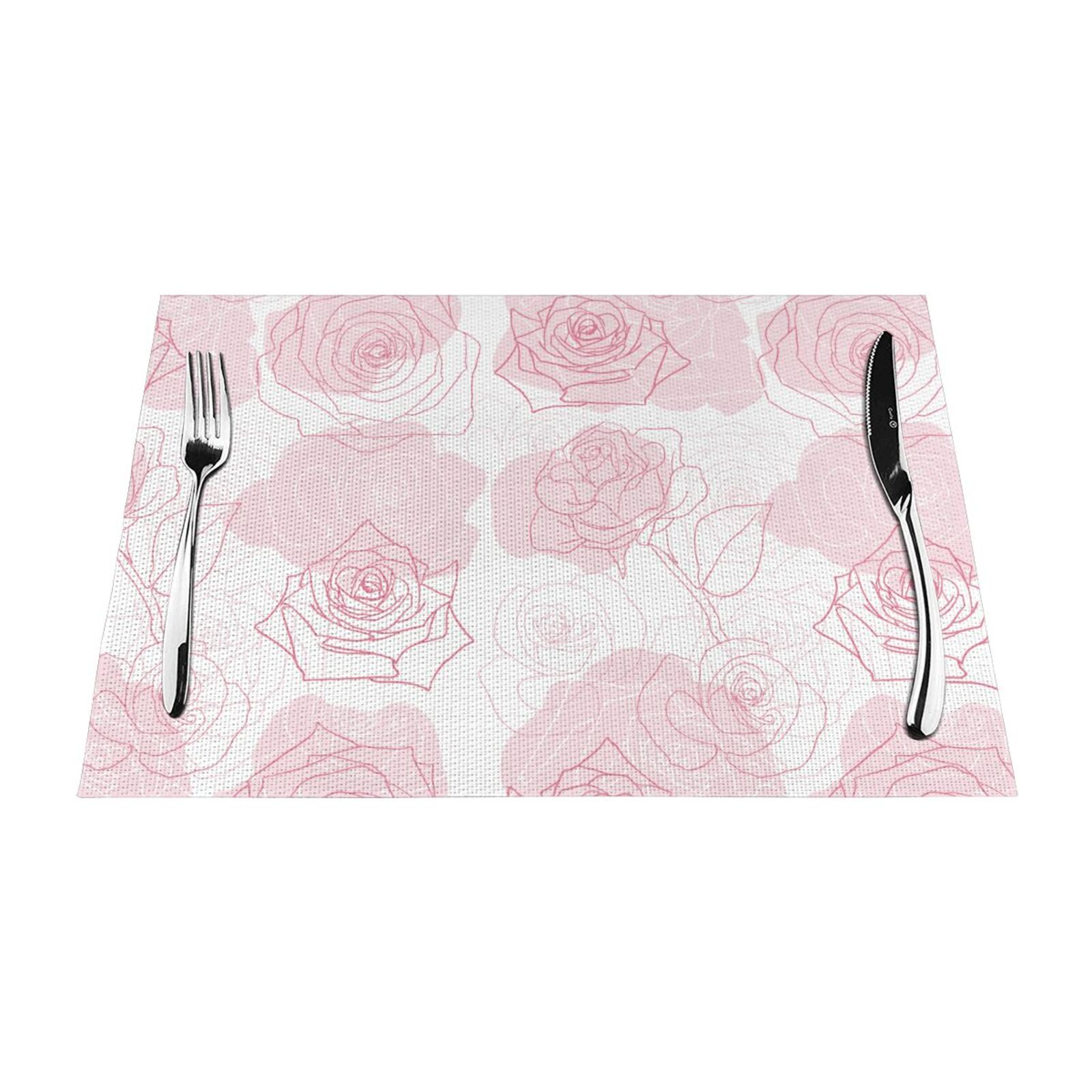XMXT 4 Pcs PVC Woven Placemats, Roses Line Drawing Illustration Stain ...